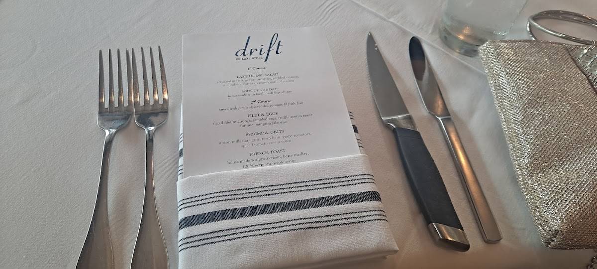 Menu at Drift on Lake Wylie pub & bar, Belmont, 315-M Lanyard Ln