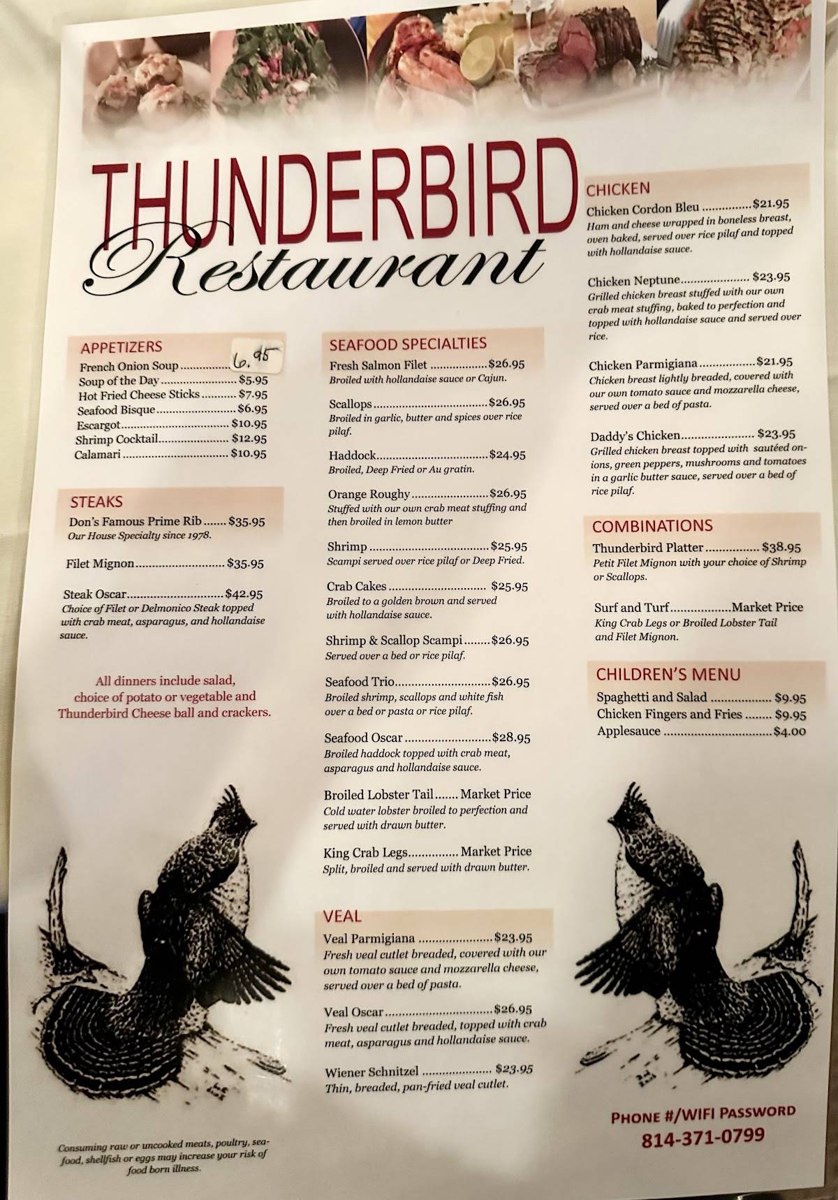 Menu at Thunderbird Restaurant & Lounge, DuBois, 1 Thunderbird Rd