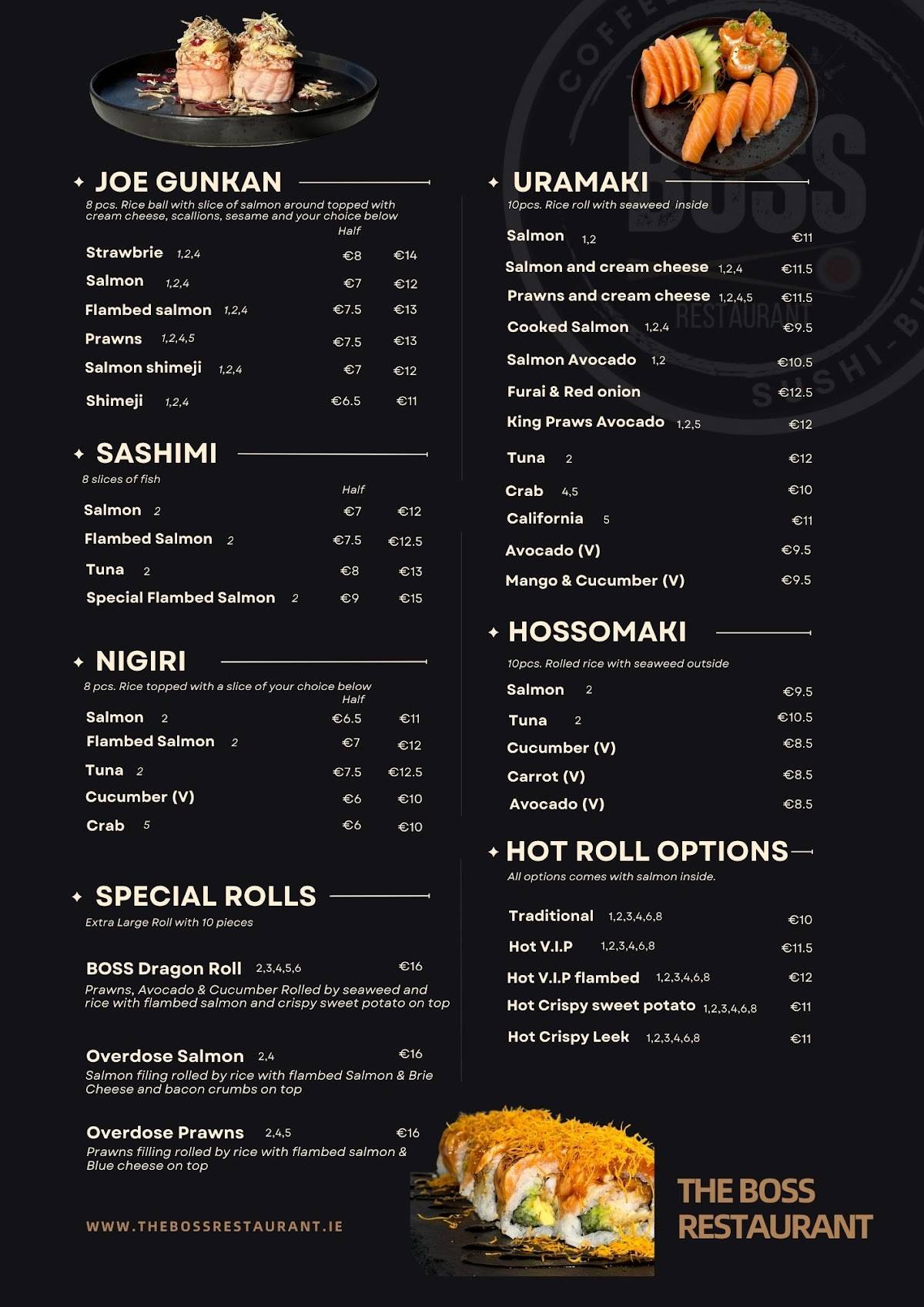 Menu at The Boss Restaurant, Dublin