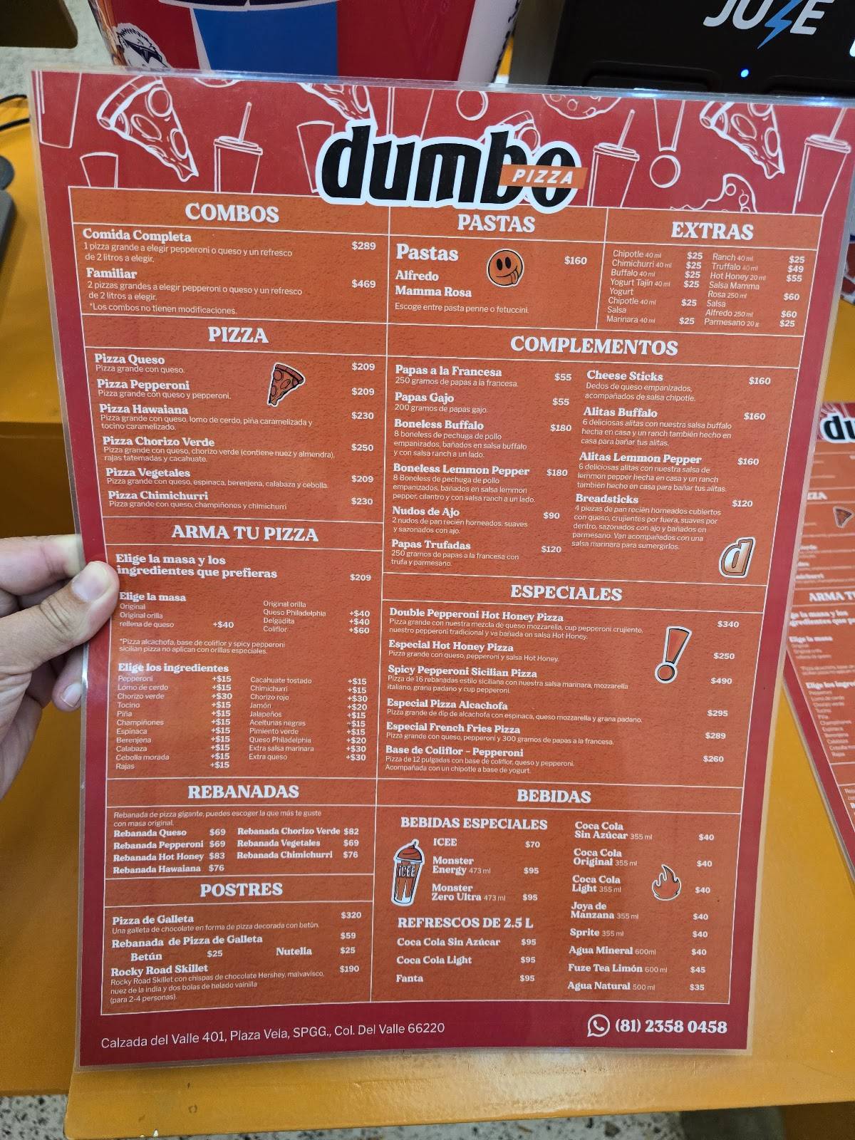 Carta del restaurante Dumbo Pizza, San Pedro Garza García