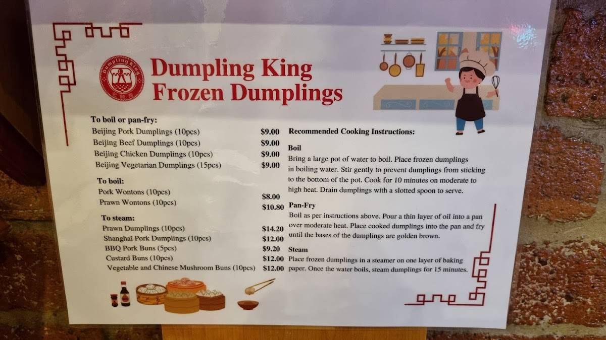 Menu at Dumpling King fast food, Box Hill