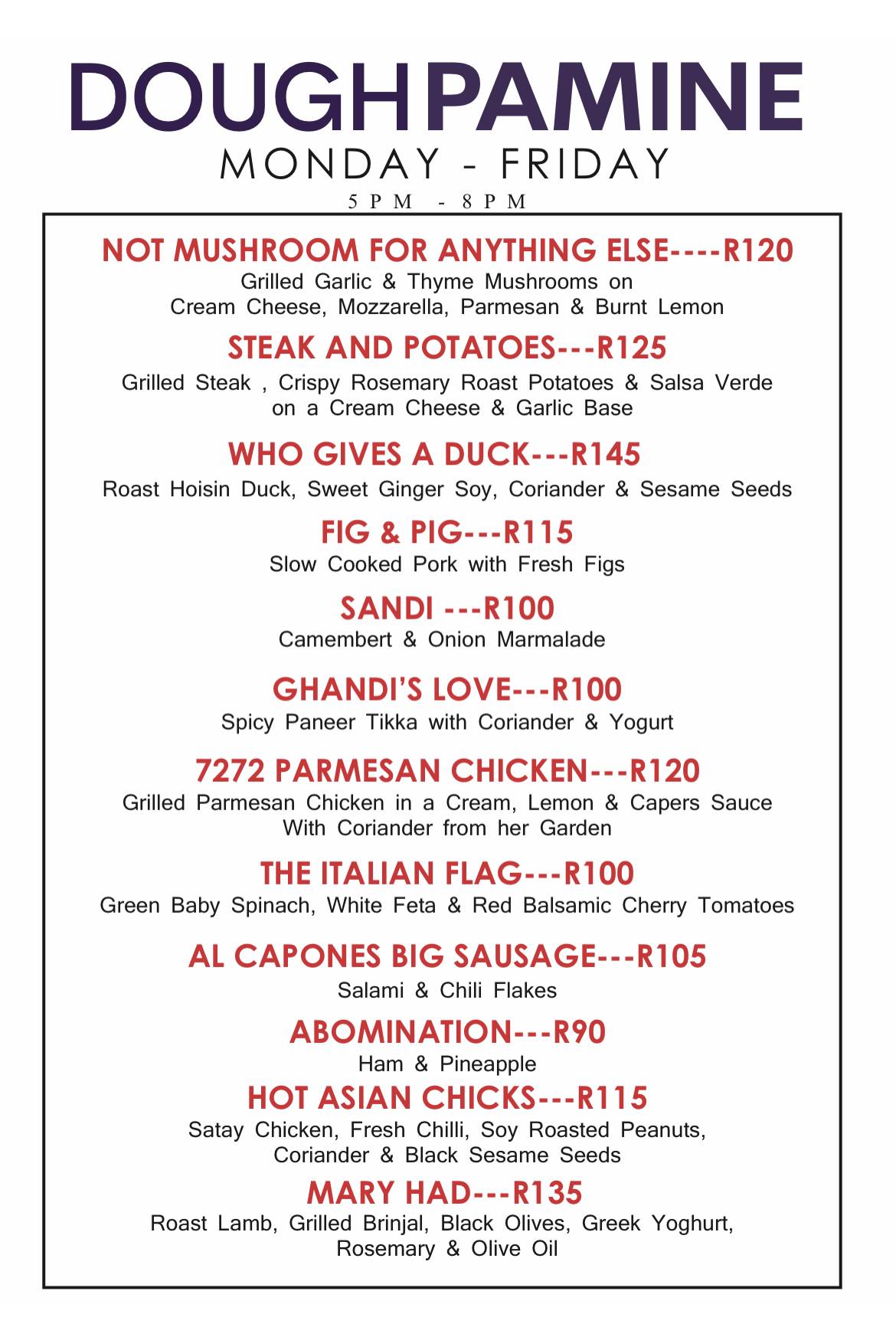 Menu at The Coffee Tree cafe, Durban, 298 Cato Rd