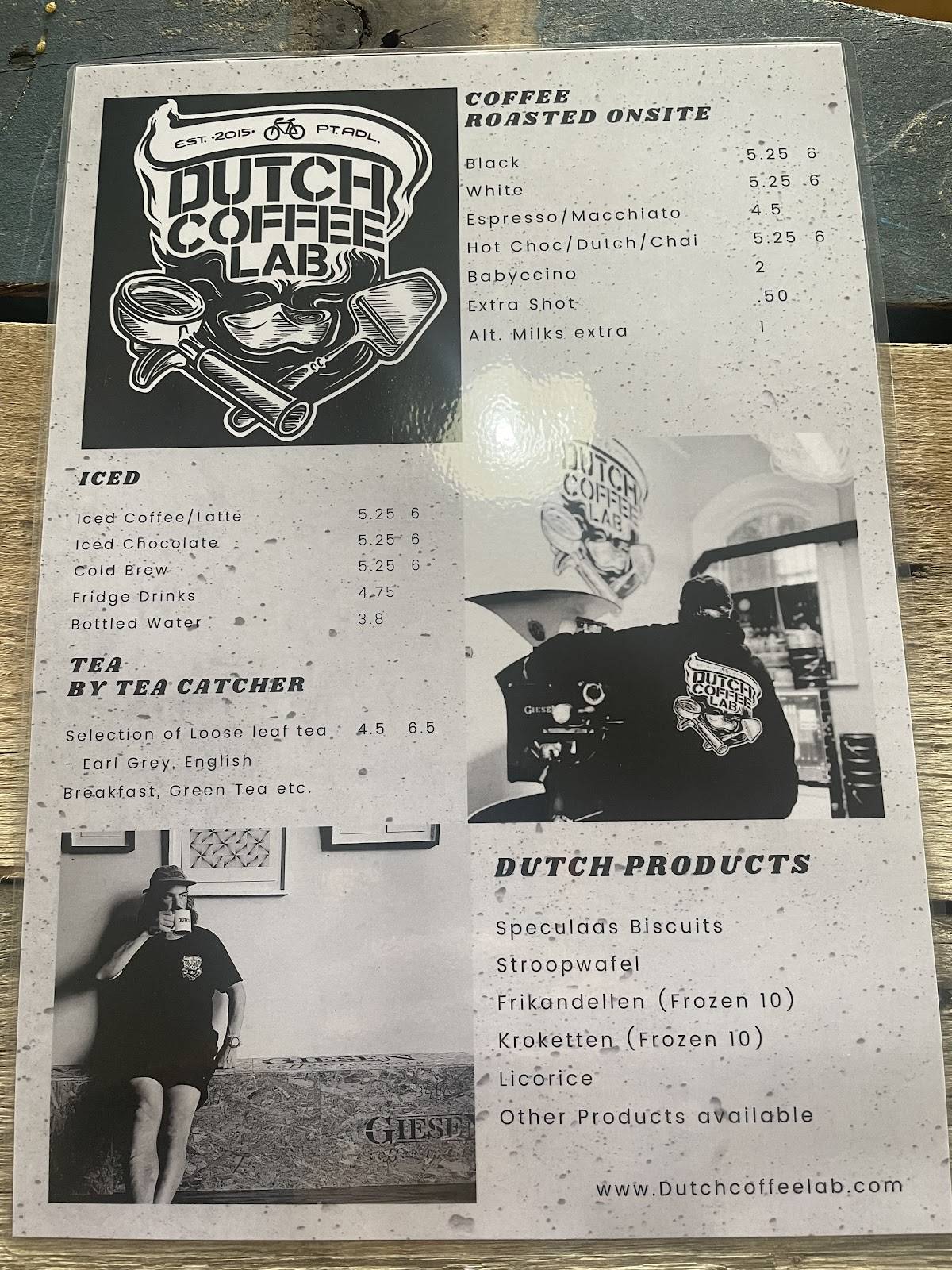 Menu at Dutch Coffee Lab cafe, Port Adelaide