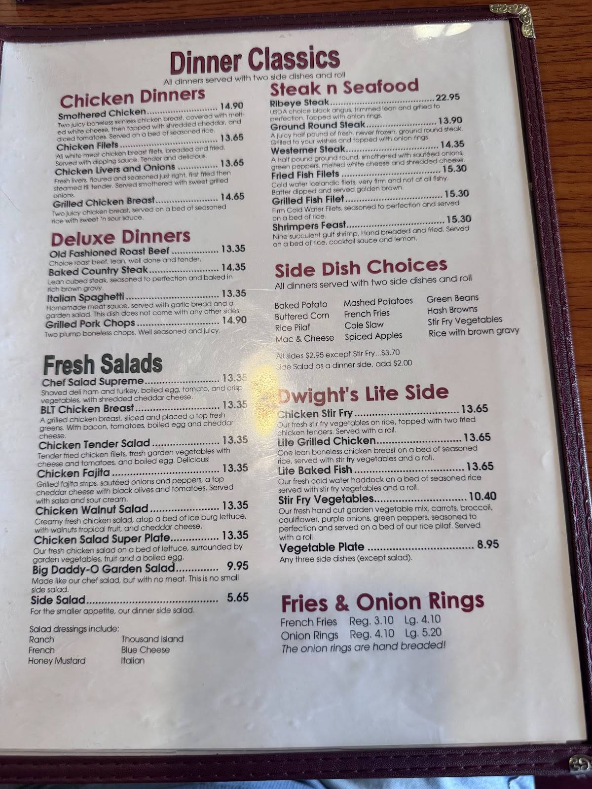 Menu at Dwight's Of St. Albans restaurant, Saint Albans
