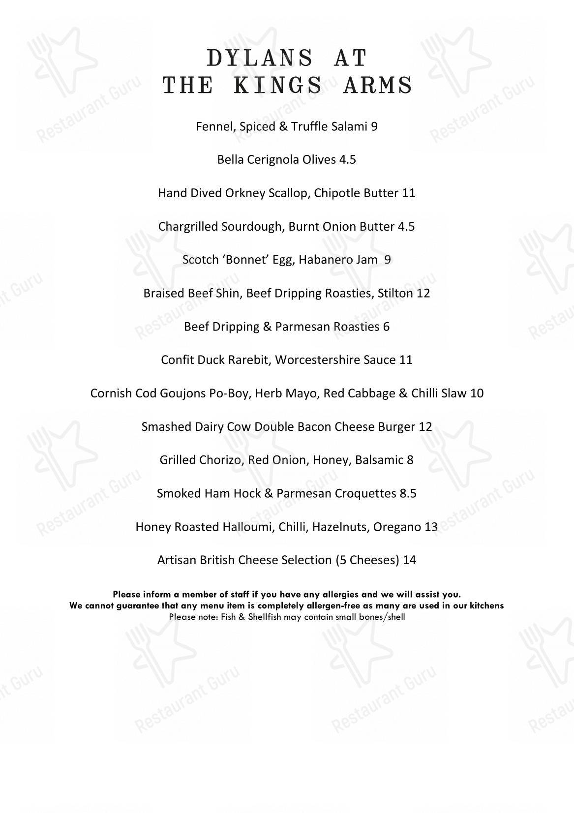 Menu at Dylans at The Kings Arms pub & bar, St Albans