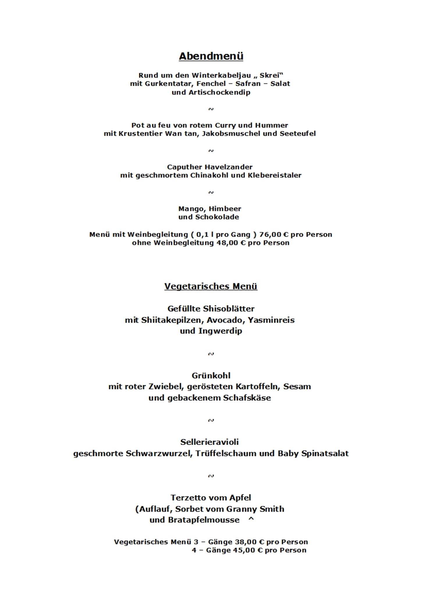 Menu at E.T.A. Hoffmann restaurant, Berlin