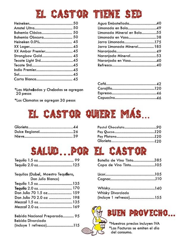 Carta del restaurante EL CASTOR PABELLON M, Monterrey, Constitución ...