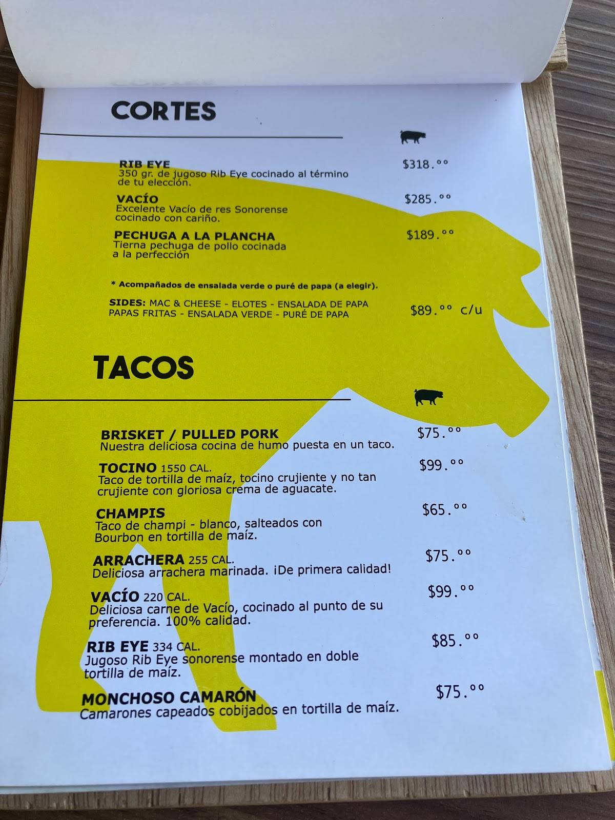 Carta del restaurante EL MAL DEL PUERCO GUADALAJARA, Guadalajara