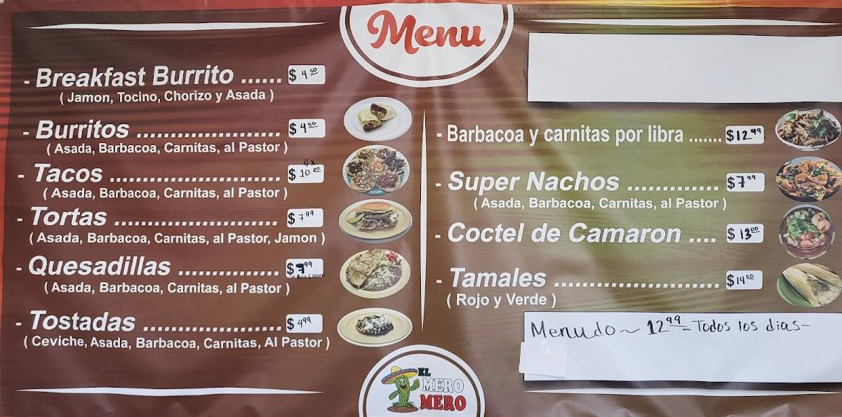 Menu at EL MERO Mero #2 restaurant, Platteville