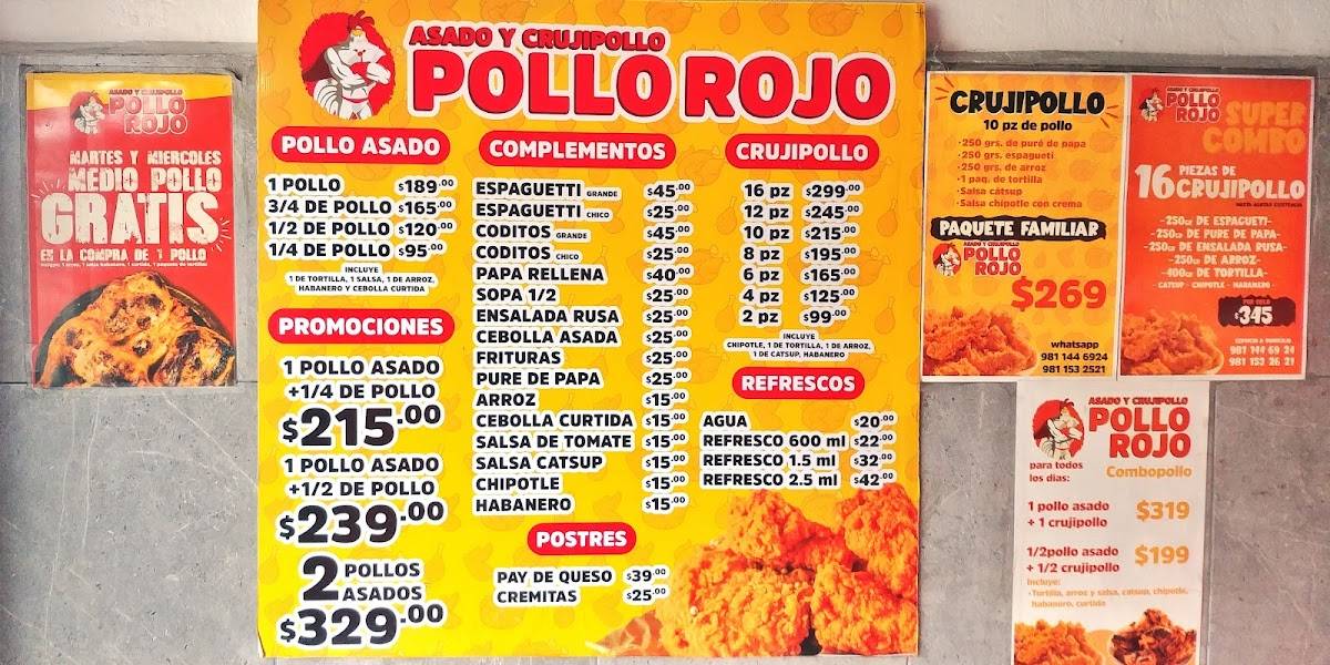 Carta del restaurante EL POLLO ROJO, Campeche, Av. Cto. Baluartes 5