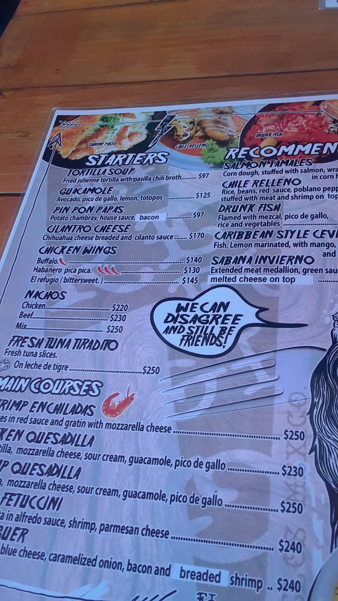 Carta de EL REFUGIO BAR, Puerto Morelos