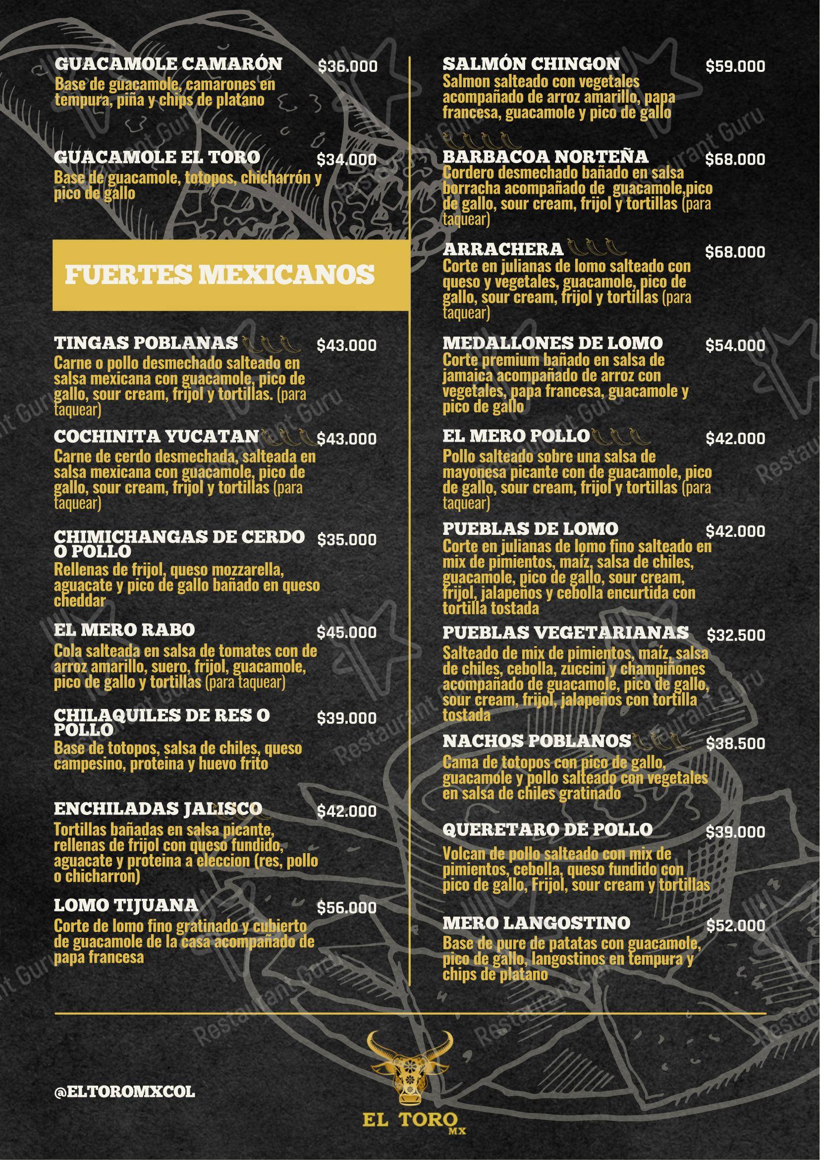 Carta del restaurante EL TORO MX, Bogotá