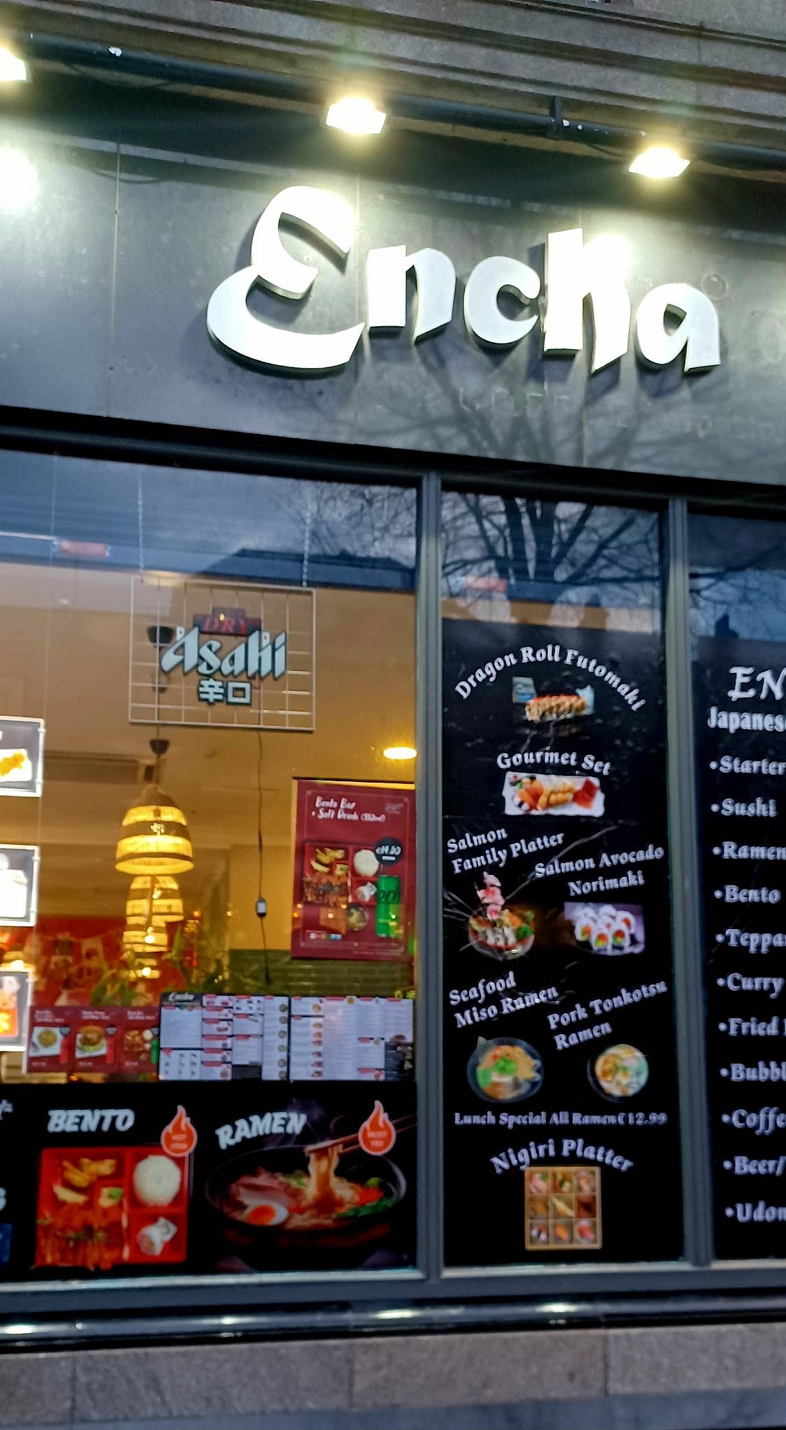 Menu at ENCHA restaurant, Dublin