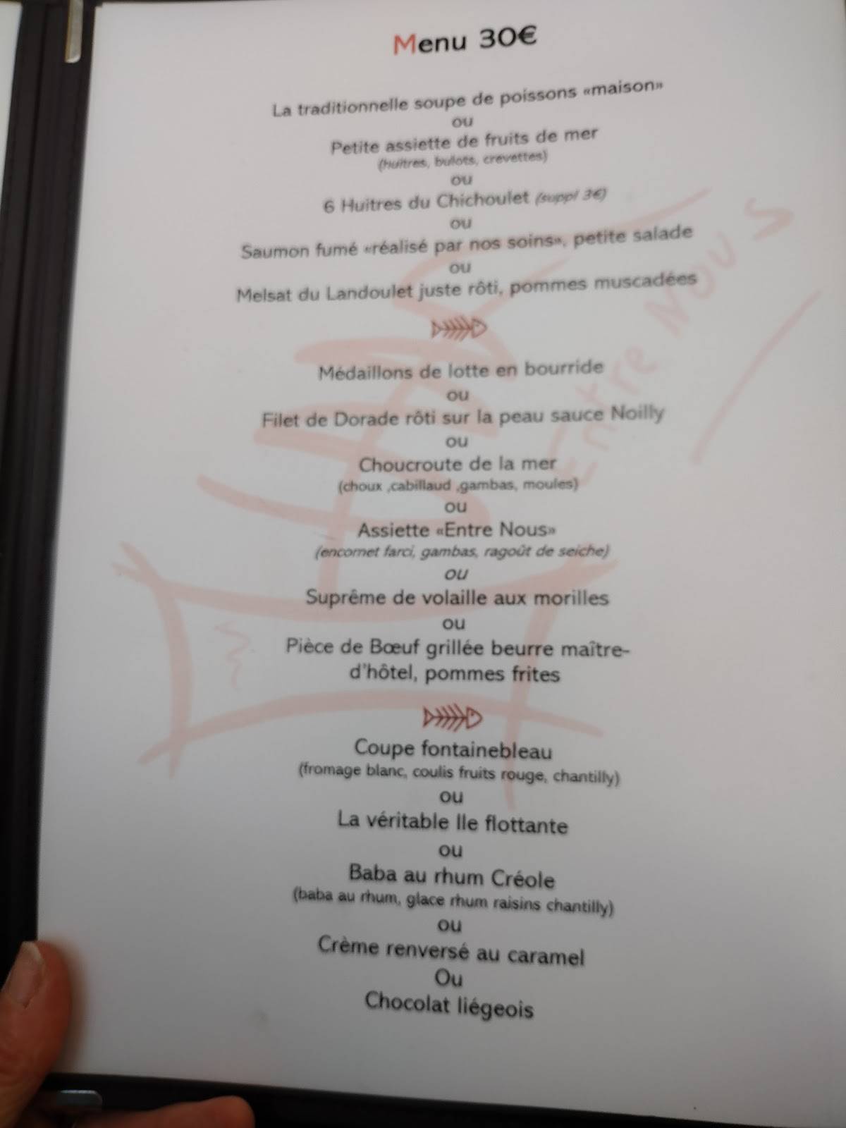 Menu at ENTRE NOUS restaurant, Valras-Plage