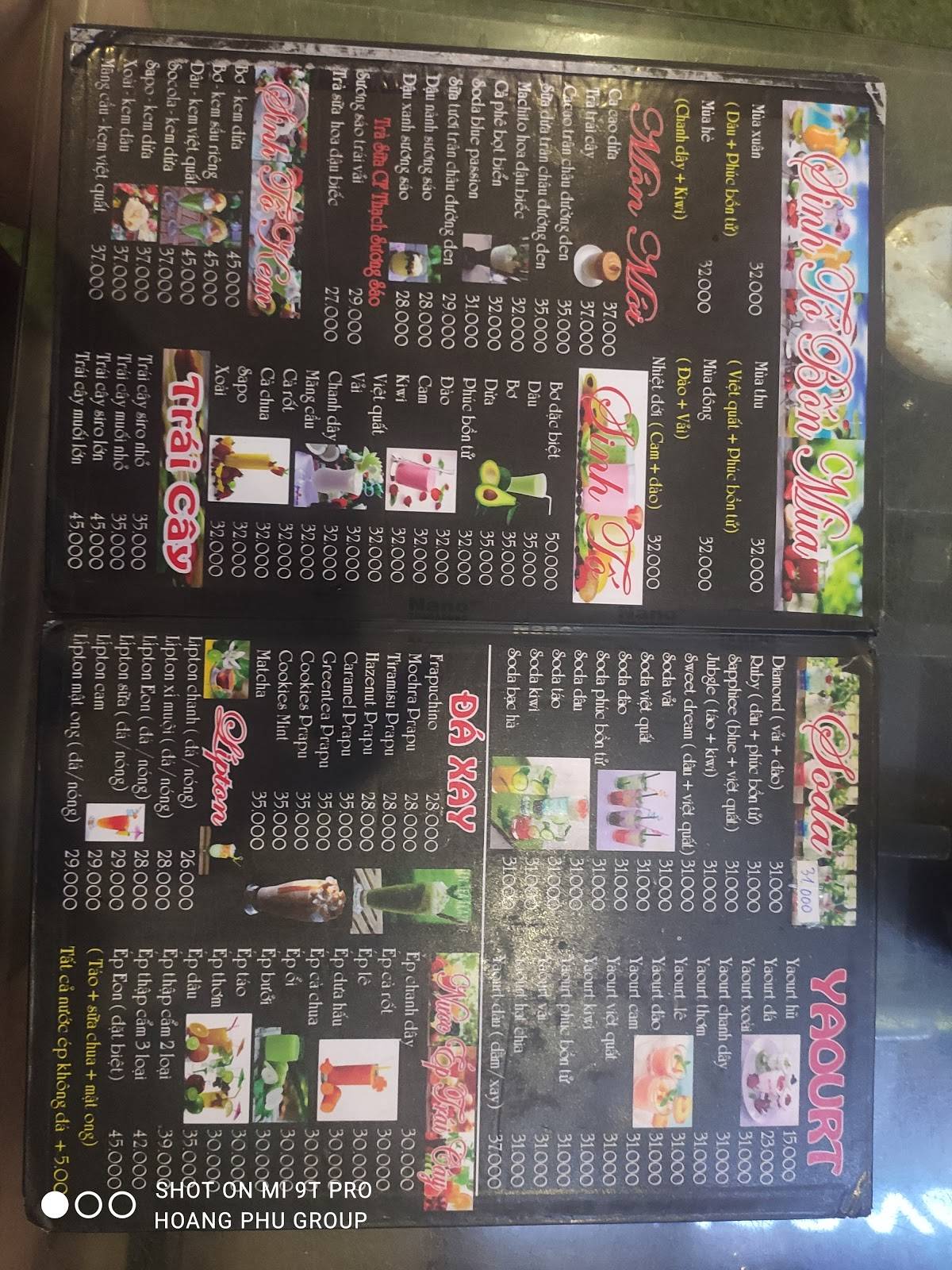 Menu at EON Coffee cafe, Ho Chi Minh City