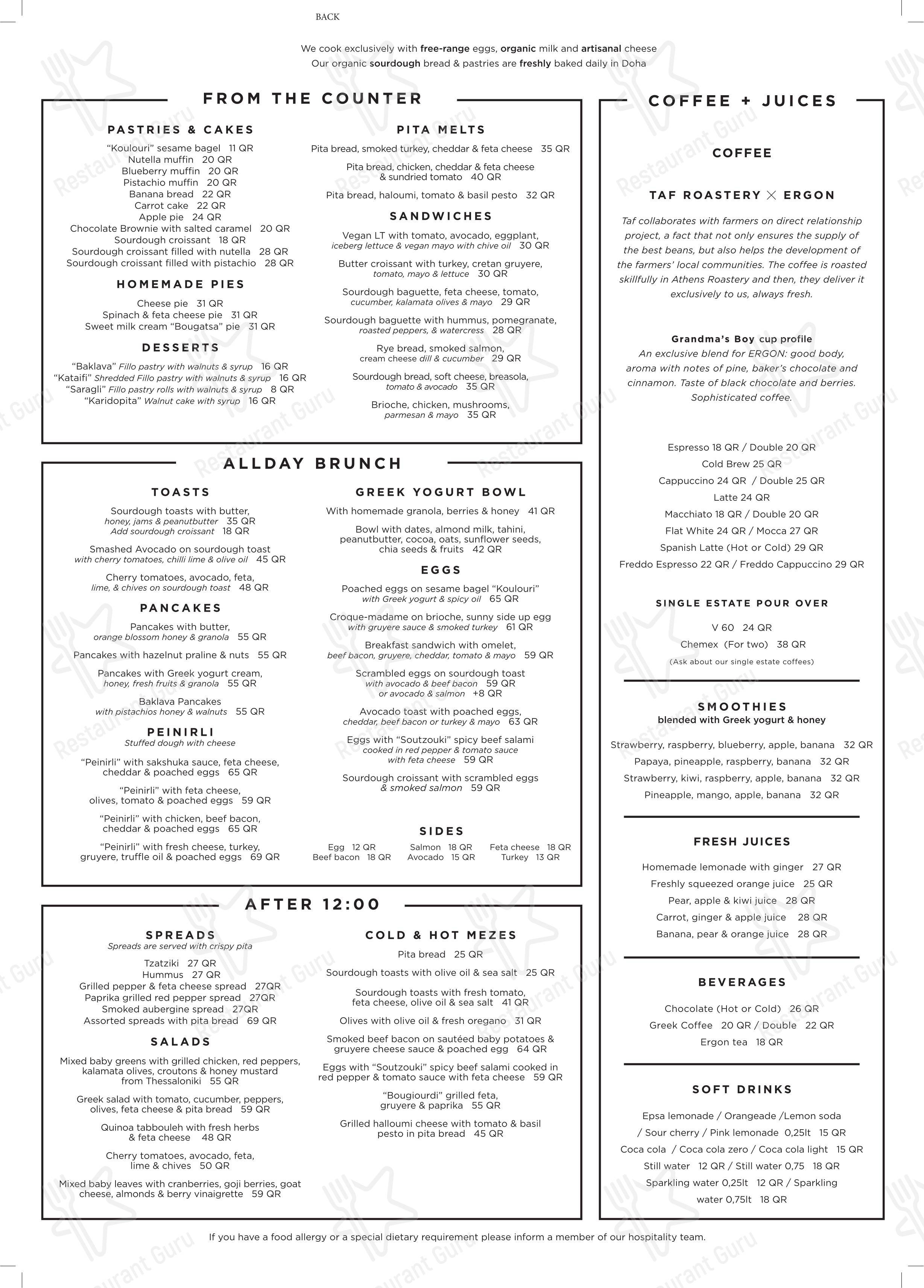 Carta de ERGON Deli & Cafe Doha, Doha