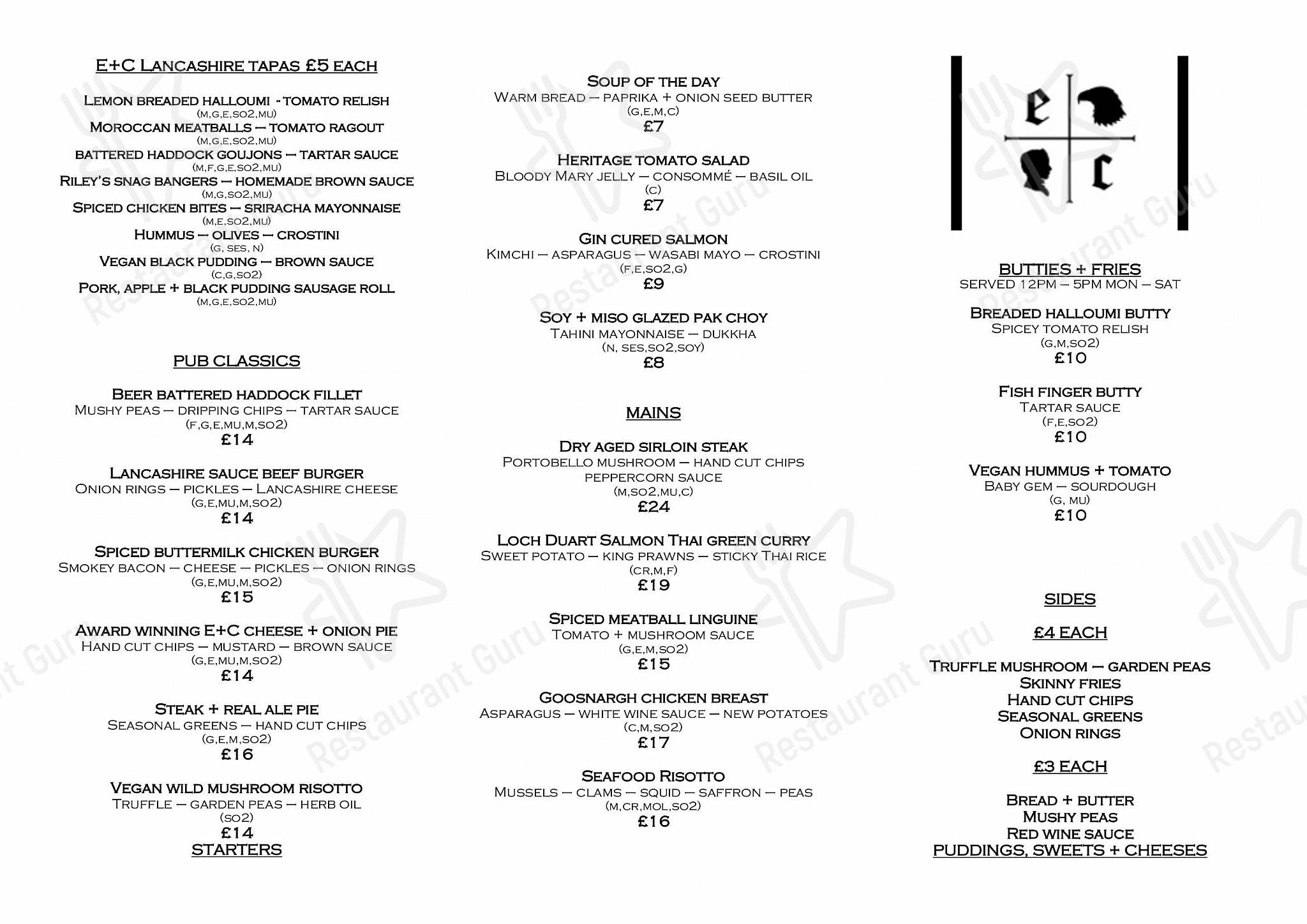 Menu at Eagle & Child Inn pub & bar, Bury, 3 Whalley Rd