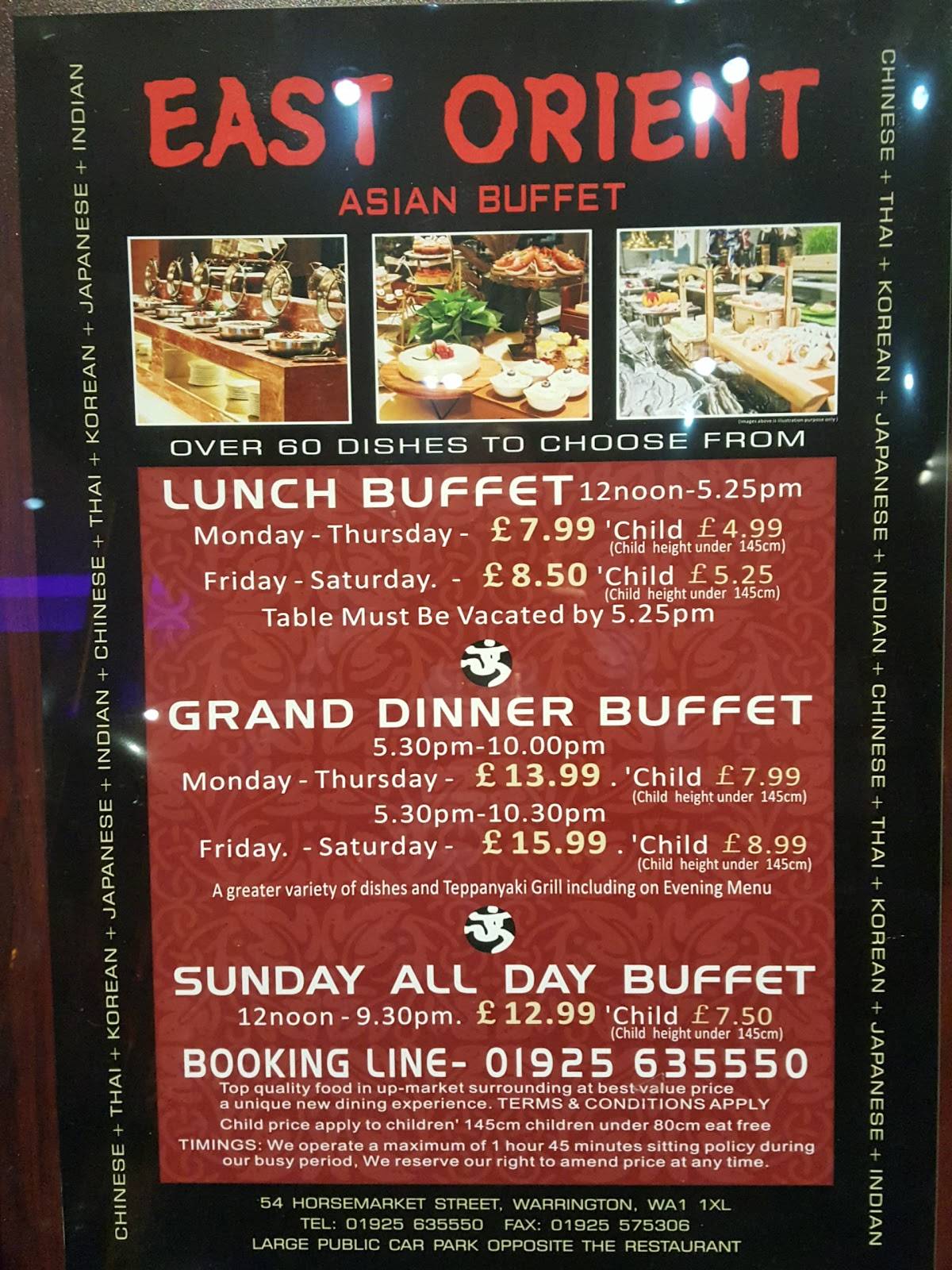 Menu at East Orient restaurant, Warrington
