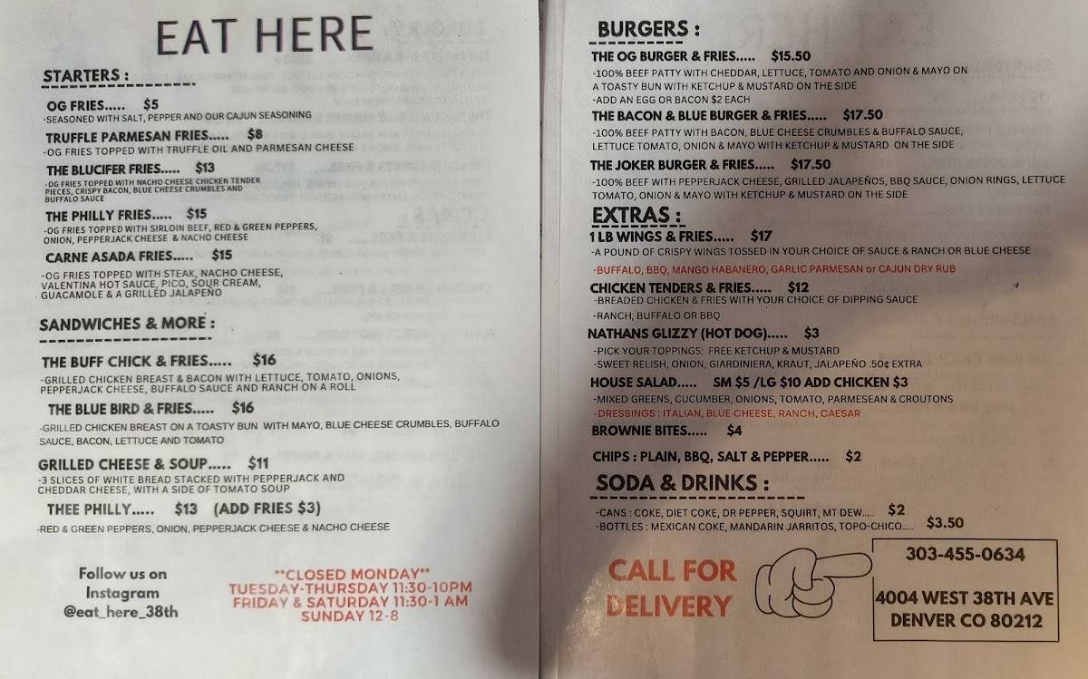 Menu at Eat Here restaurant, Denver