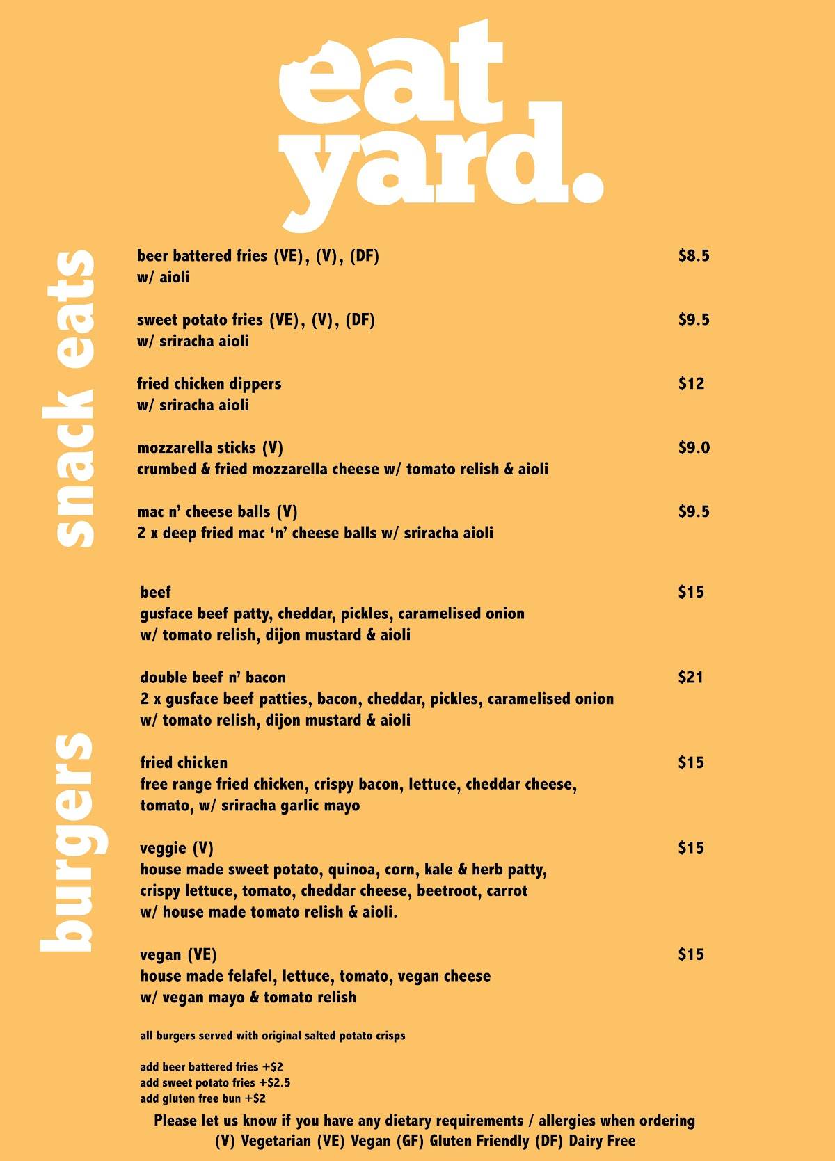 Menu at Eat Yard restaurant, Perth
