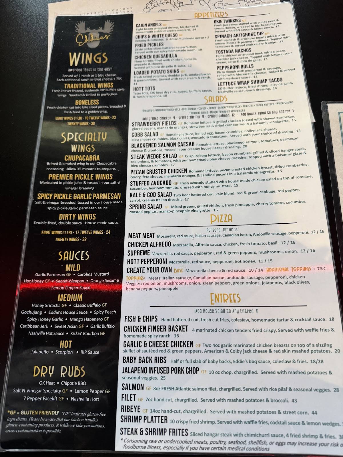 Menu at Eddie's (Chisholm Creek) restaurant, Oklahoma City