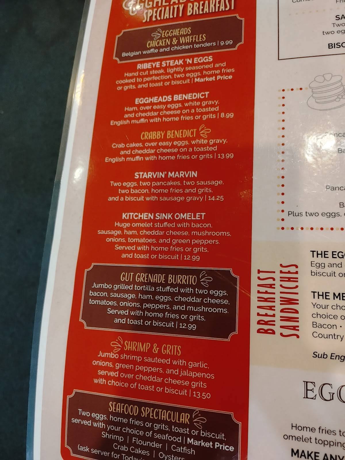 Menu at Eggheads Diner restaurant, Gloucester Point