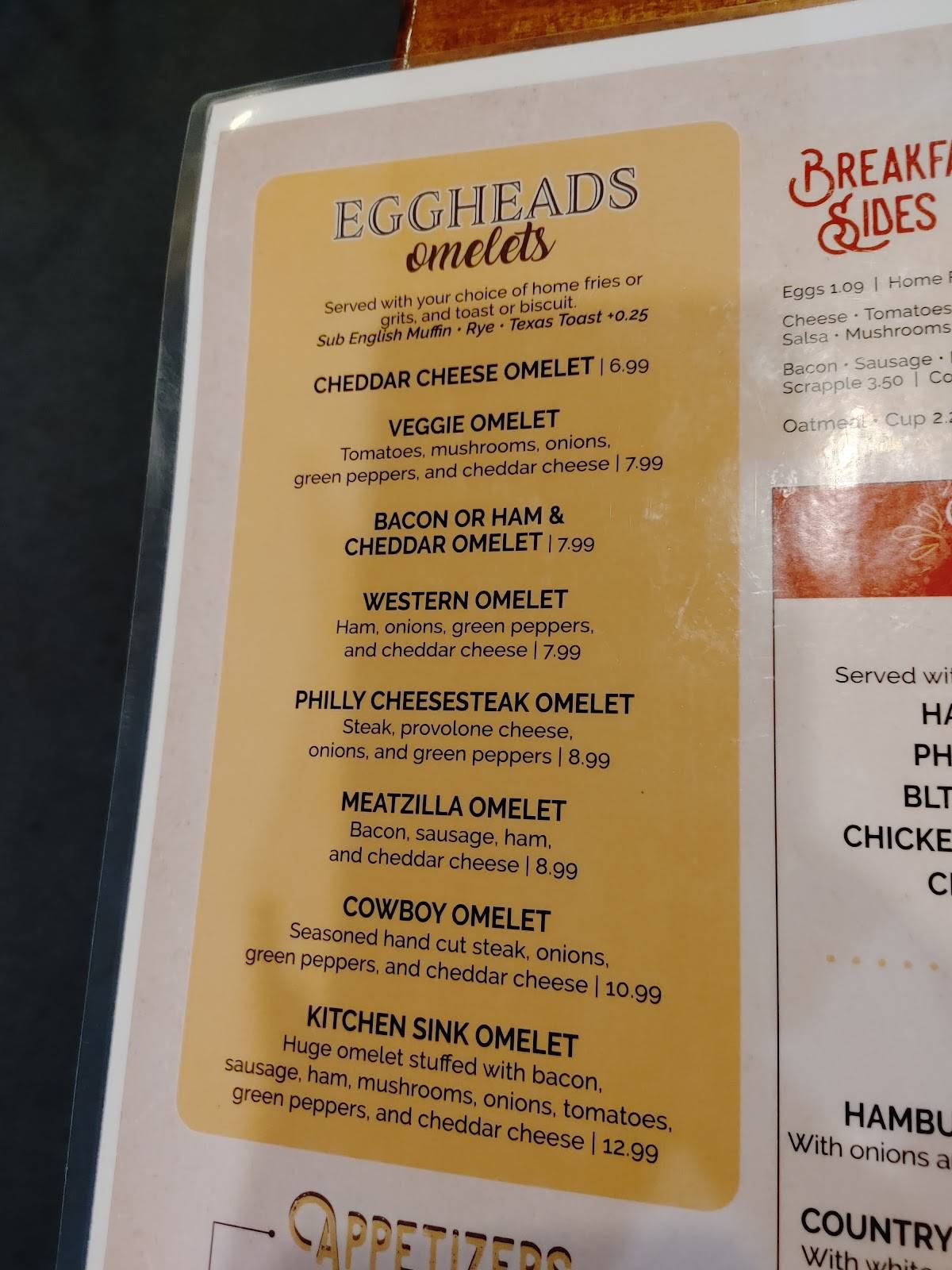 Menu at Eggheads Diner restaurant, Gloucester Point