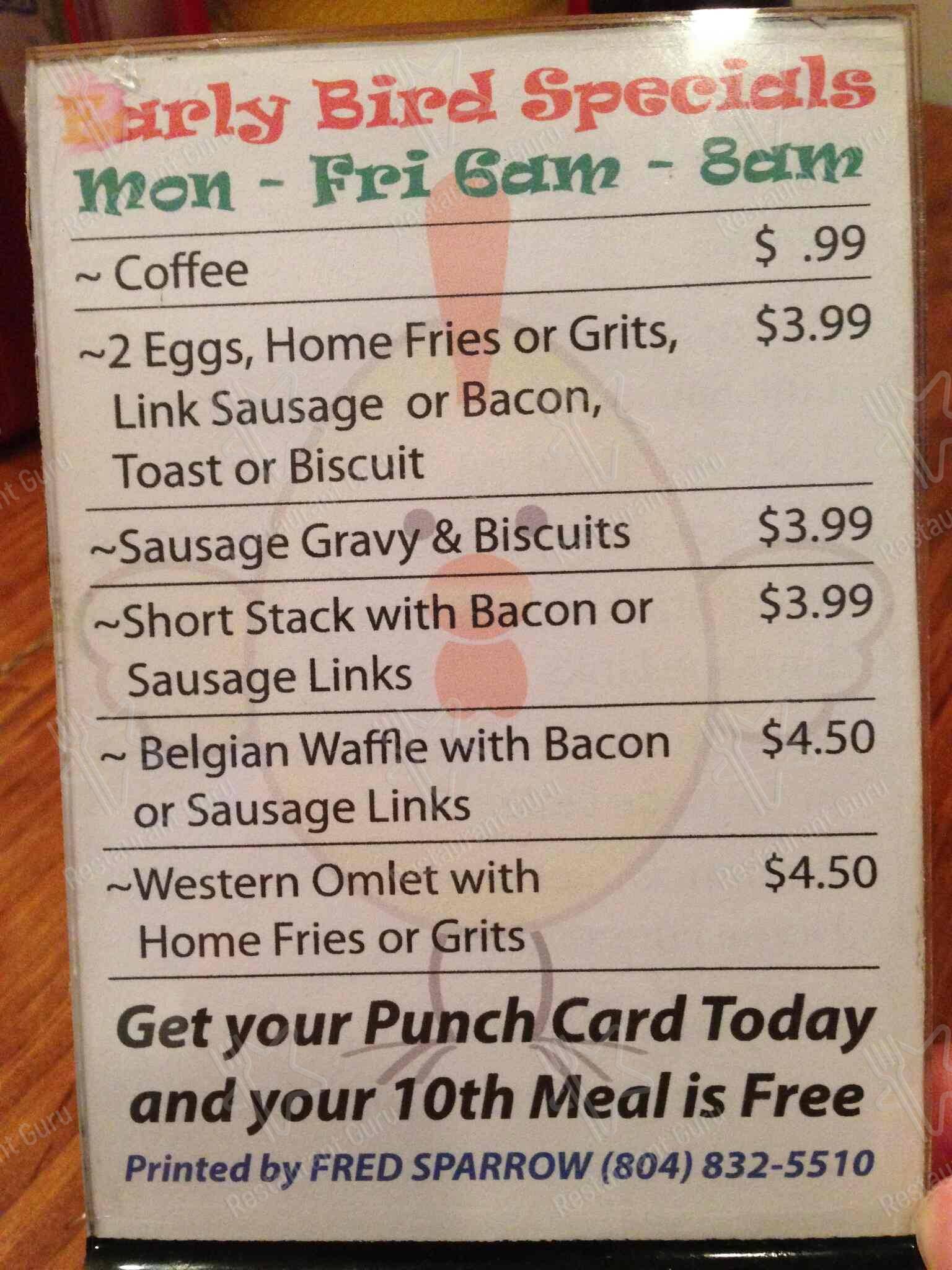 Menu at Eggheads Diner restaurant, Gloucester Point