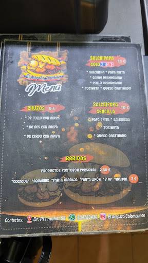 Carta del restaurante El Arepazo Colombiano, Barcelona
