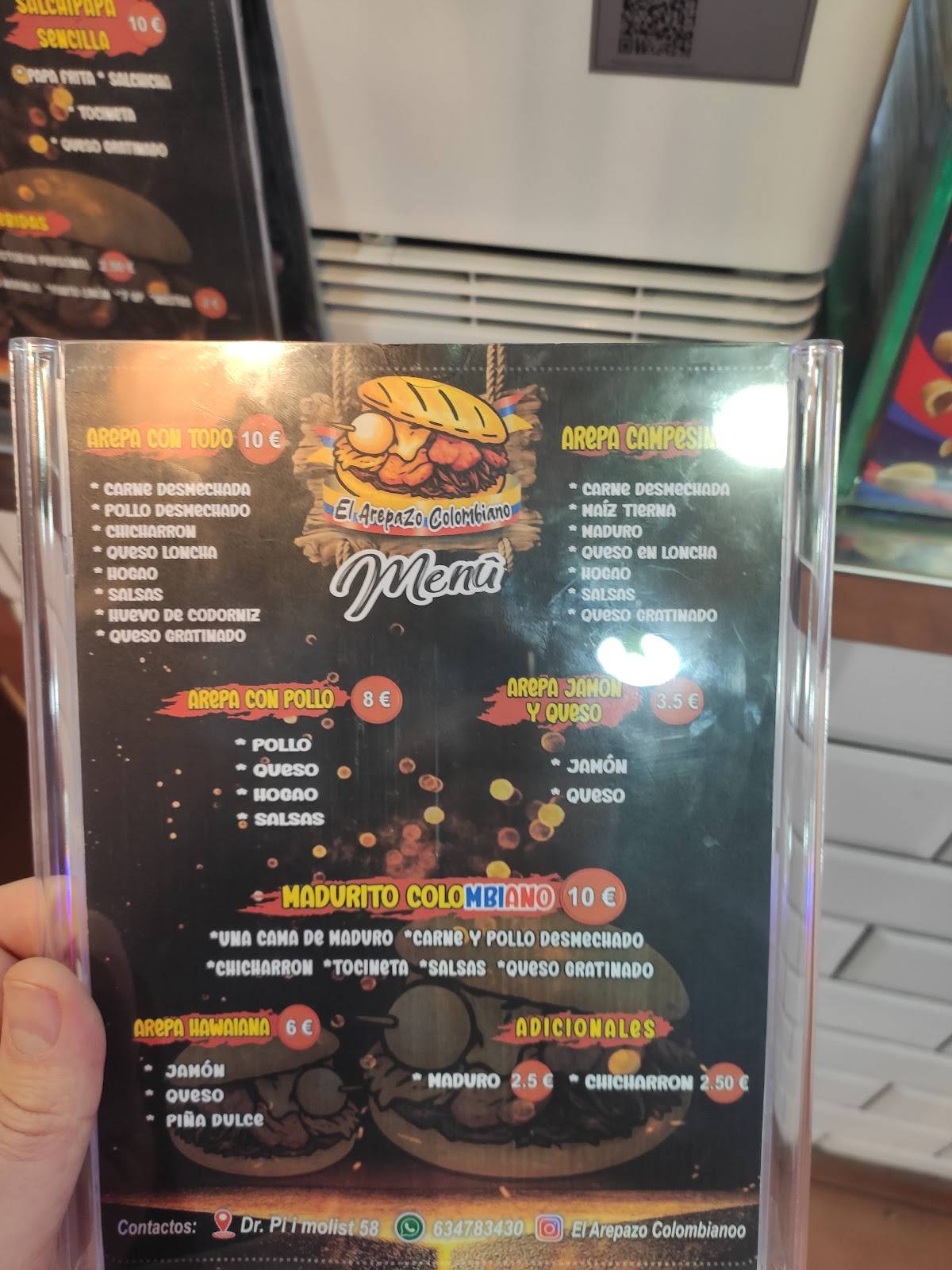 Carta del restaurante El Arepazo Colombiano, Barcelona