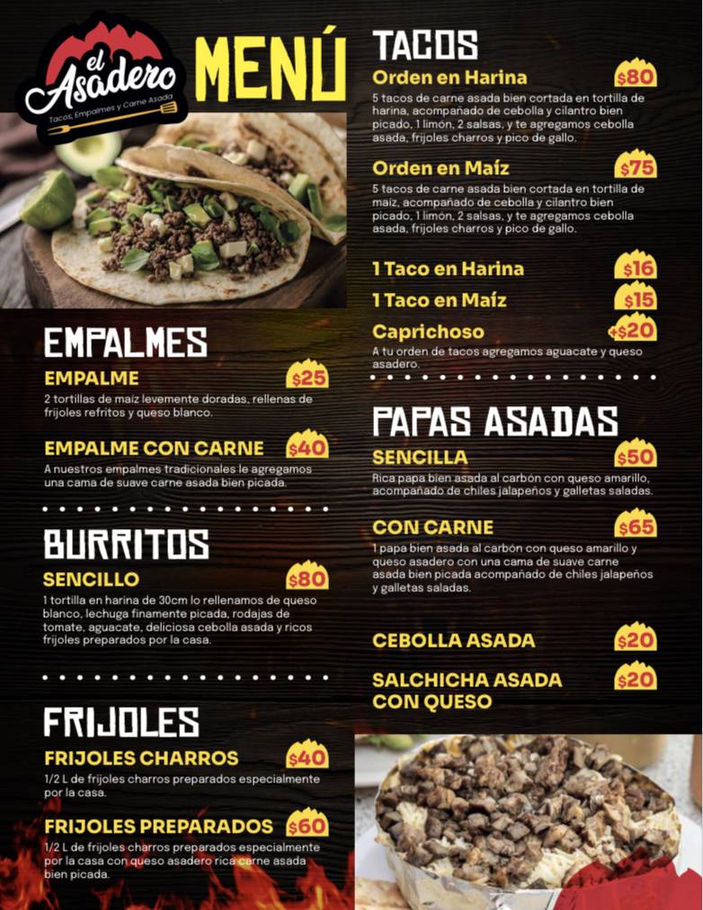 Menu at El Asadero restaurant, Ciudad Apodaca