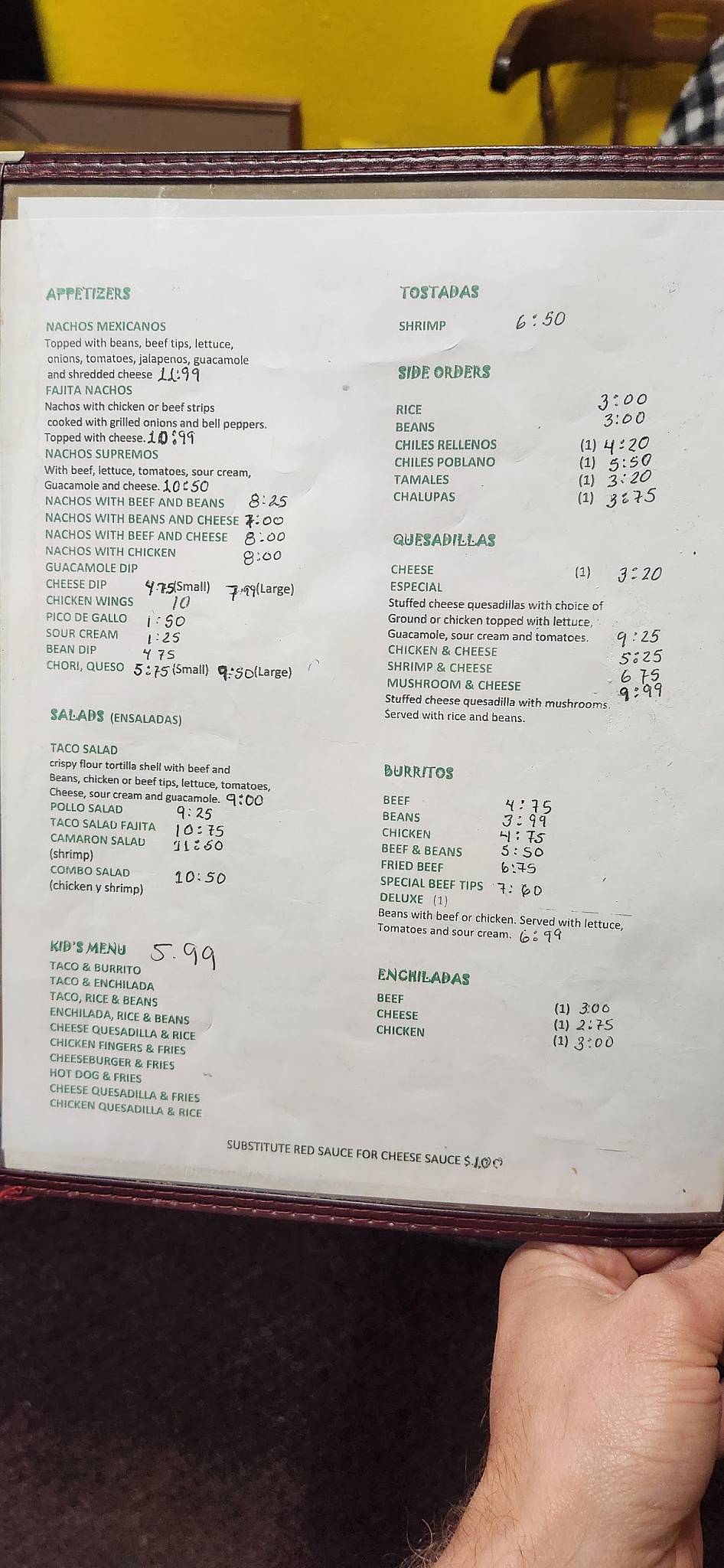 Menu at El Azteca restaurant, Commerce, 152 Dallas Dr