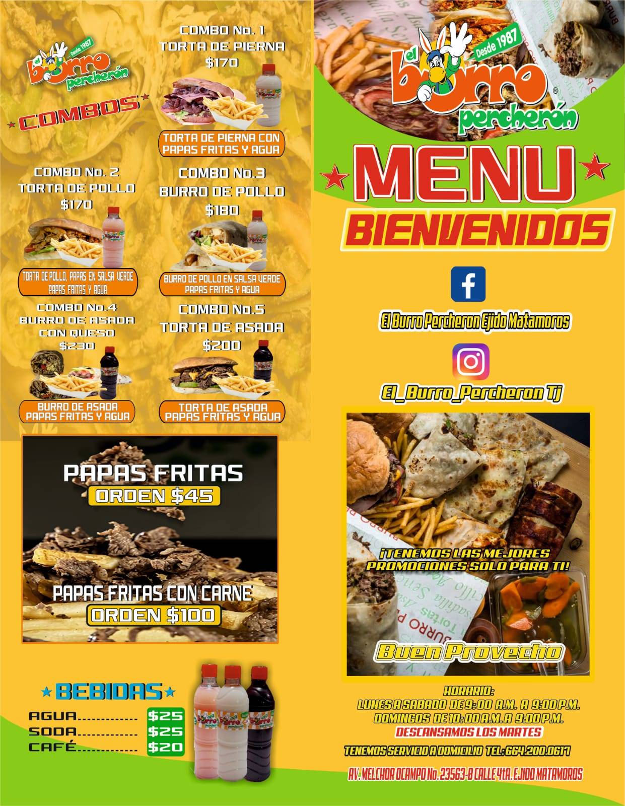 Carta del restaurante El Burro Percheron Ejido Matamoros, Tijuana