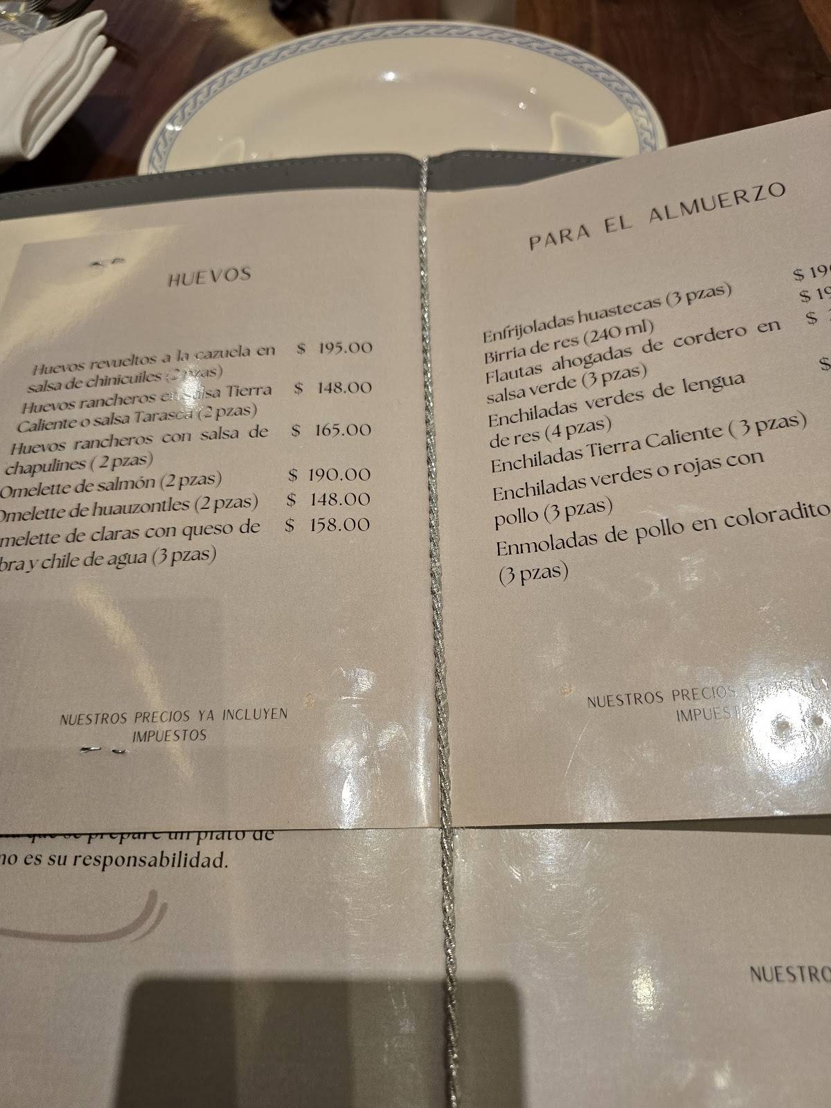Carta del restaurante El Cardenal del San Ángel, Ciudad del México, Av ...