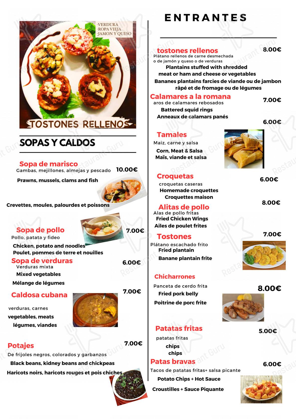 Carta de El Caribe - Restaurante Cubano Blanes, Blanes