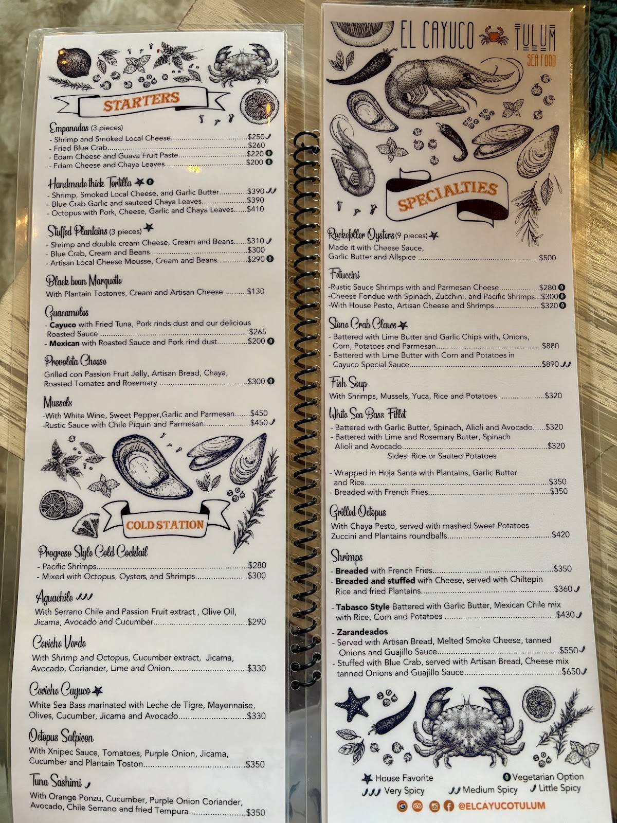 Carta del restaurante El Cayuco Tulum, Tulum, Guerra del castas