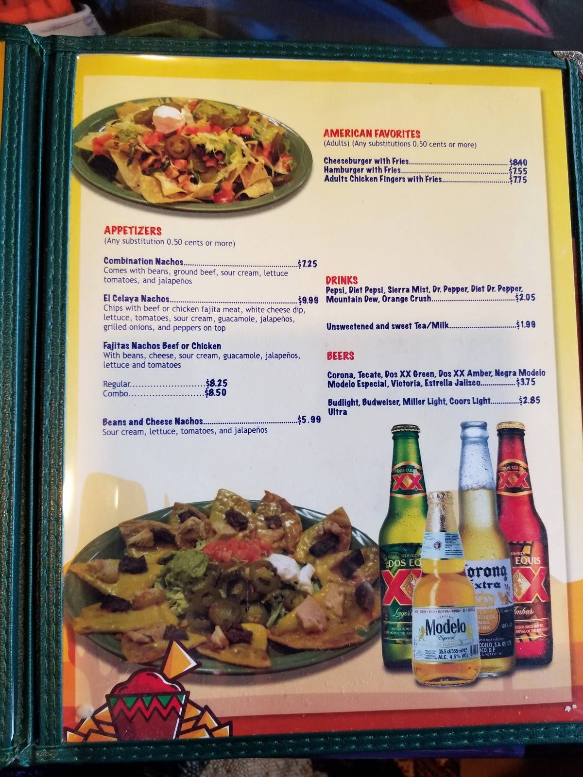 Menu at El Celaya restaurant, Heavener, 710 US-59