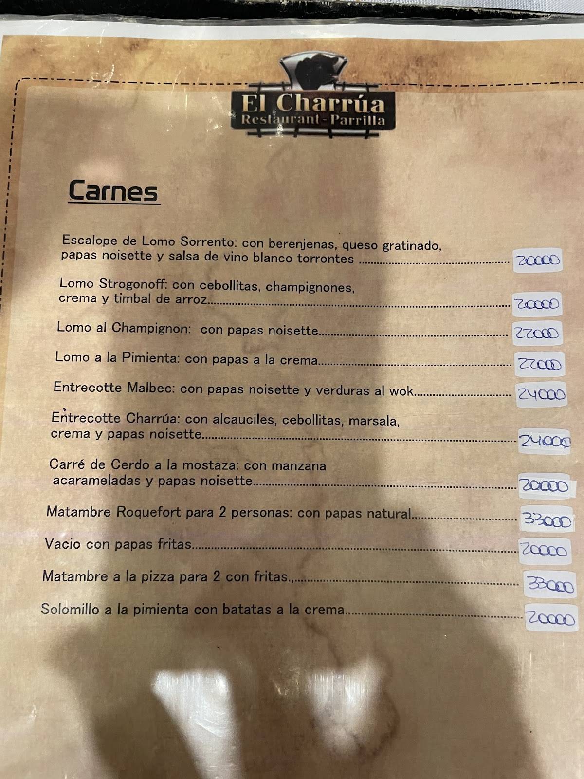 Carta de El Charrúa Restaurante y Parrillada, Salta, Caseros 221 entre ...