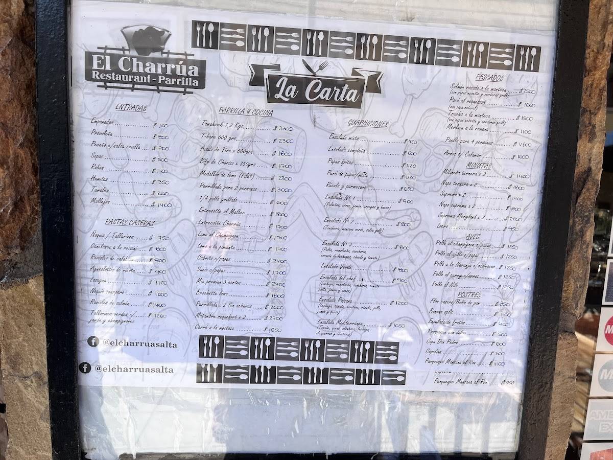 Menu at El Charrúa Restaurante y Parrillada, Salta, Caseros 221