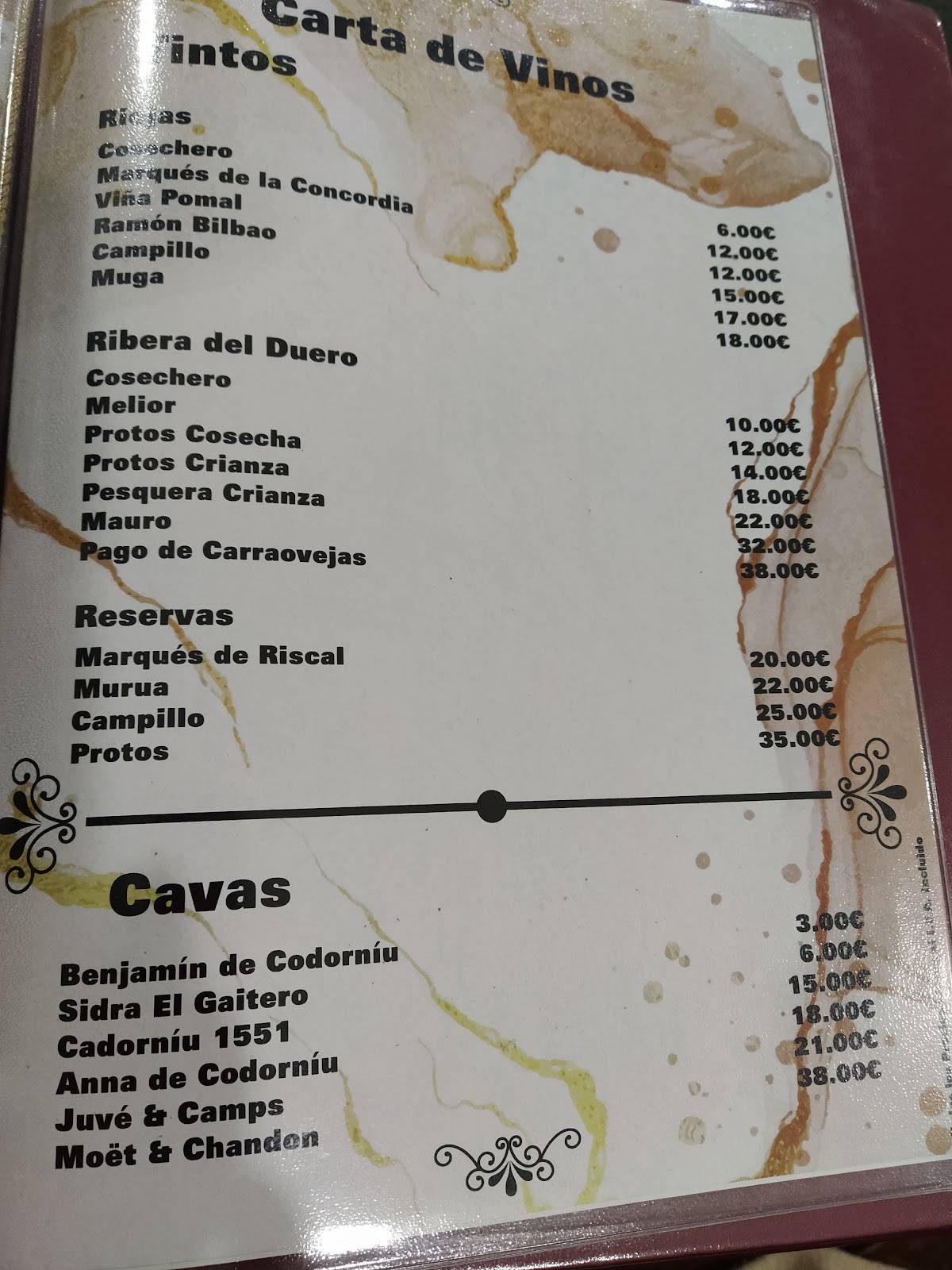 Menu at El Cubano restaurant, Candás