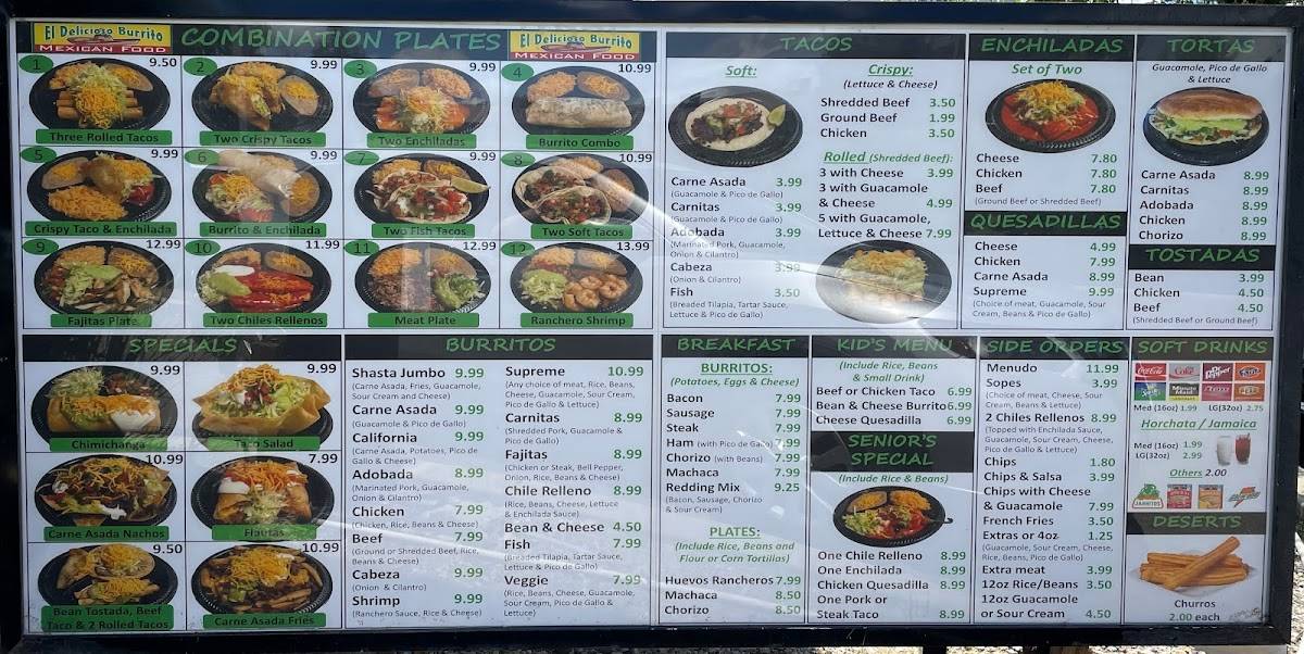Menu at El Delicioso Burrito restaurant, Redding