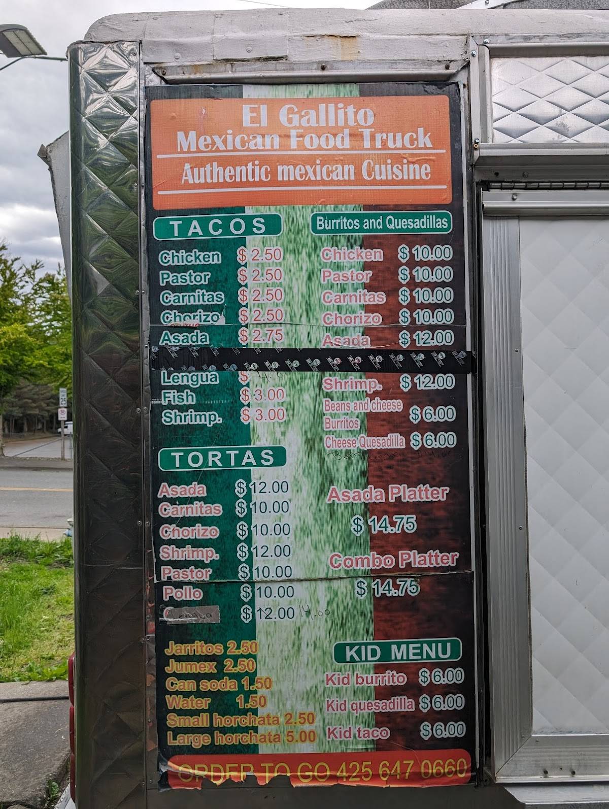 Menu at El Gallito Mexican Food Truck restaurant, Renton, SE Carr Rd