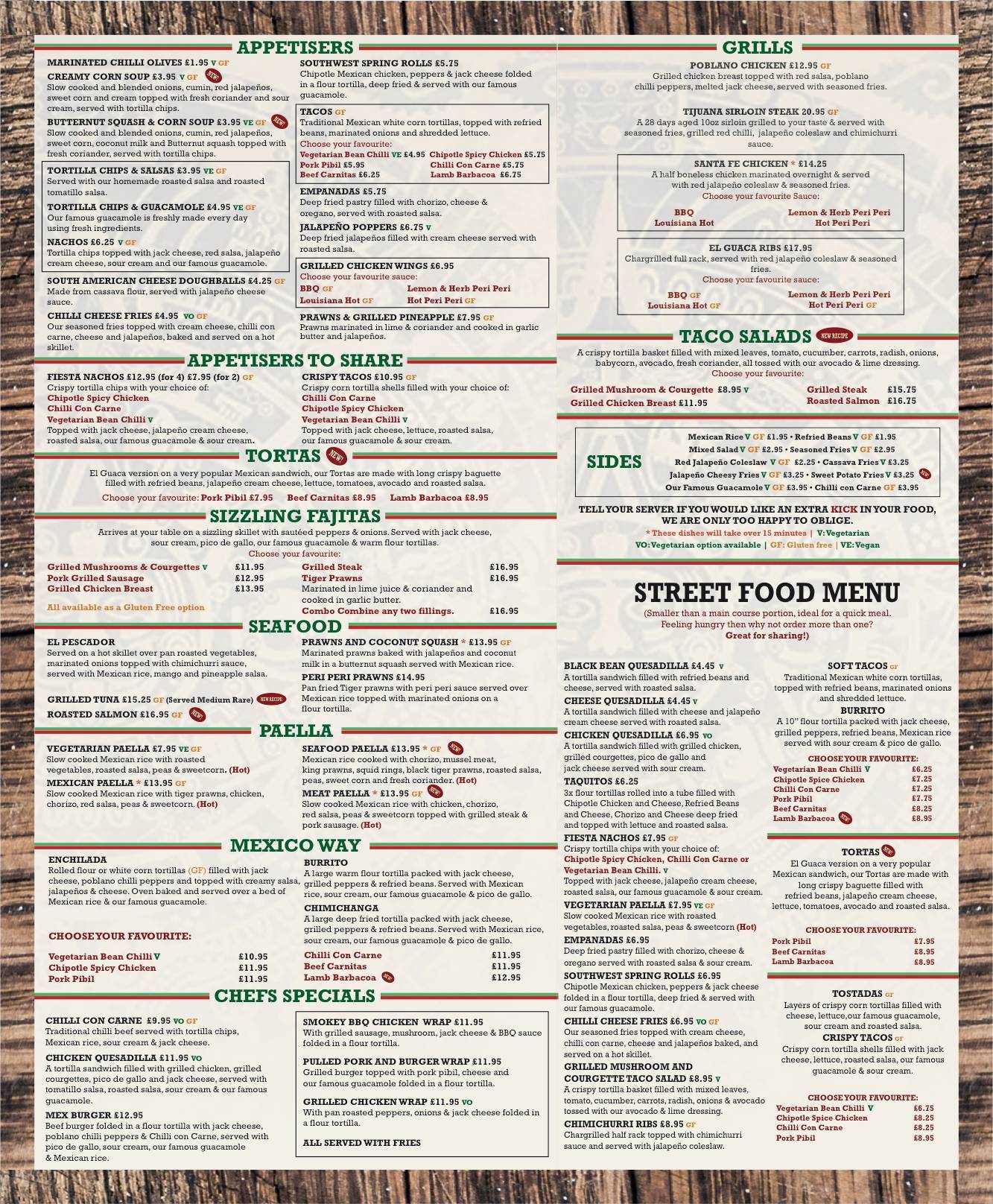 Menu at El Guaca restaurant, Clacton-on-Sea