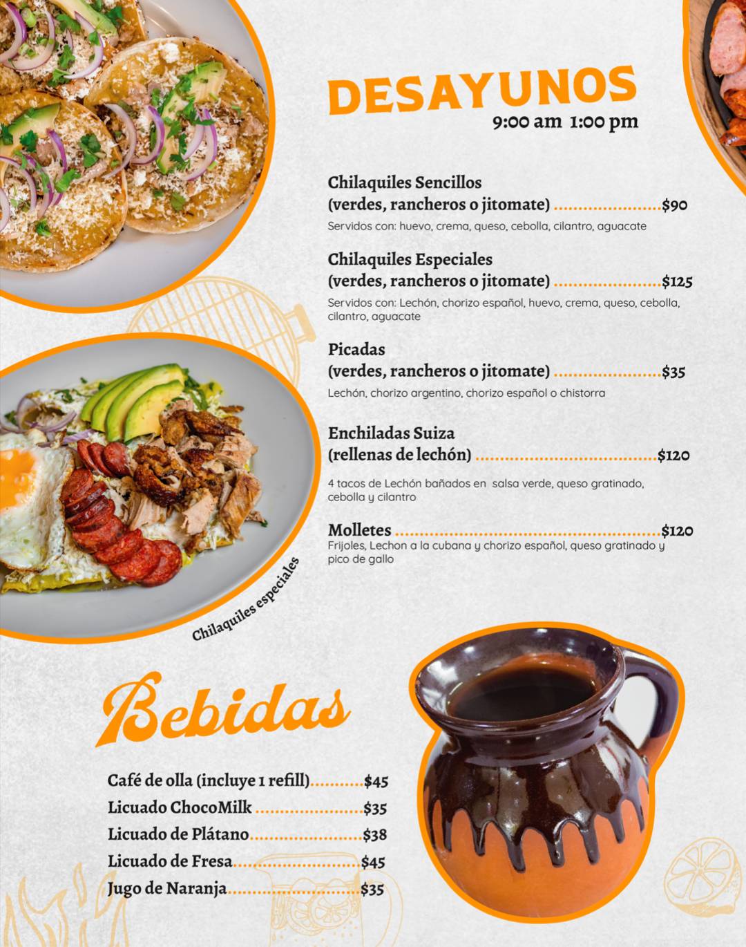 Carta del restaurante El Lechón Cubano, Veracruz