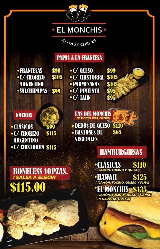 Carta del pub y bar El Monchis, Coatzacoalcos, Revolución 513