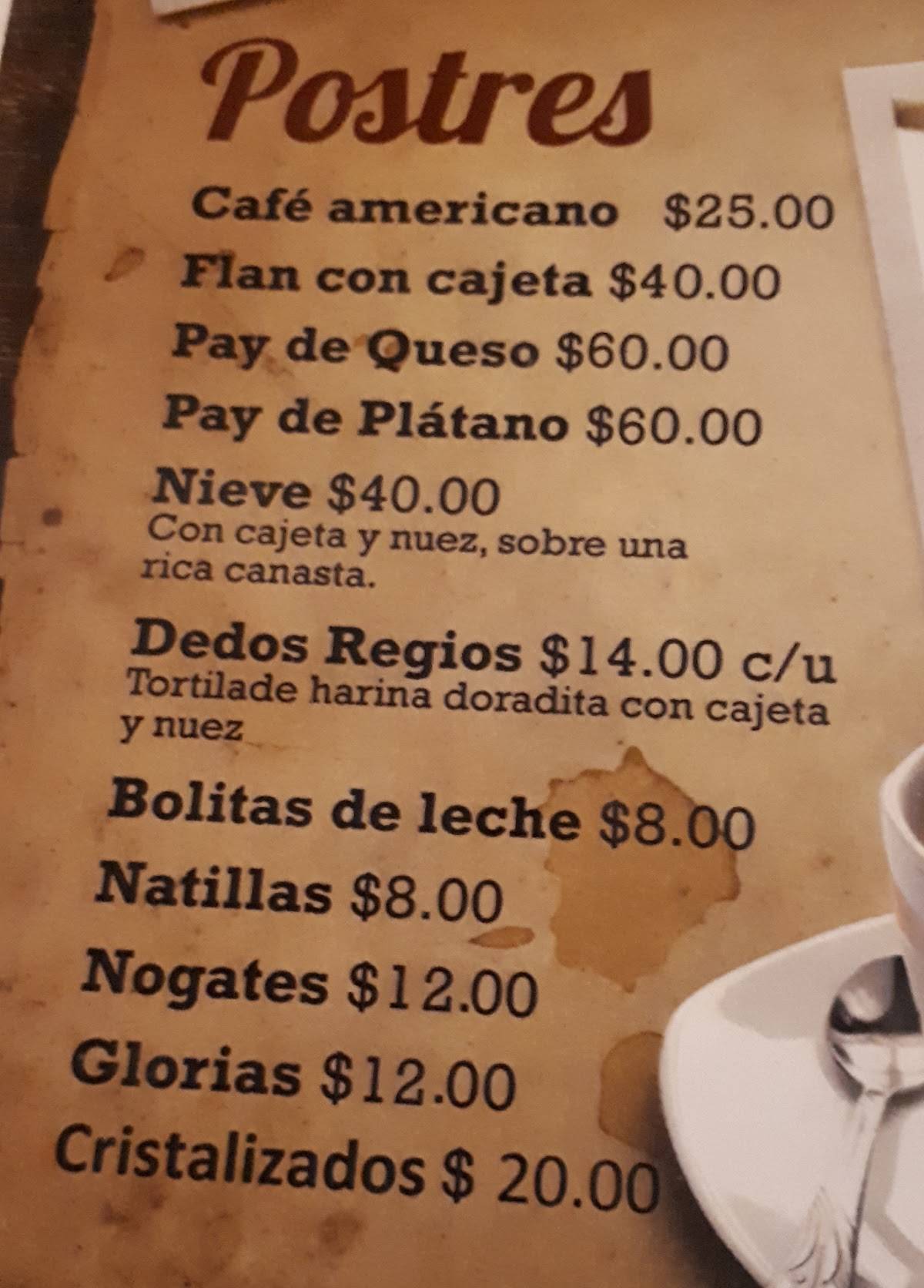 Carta del restaurante El Palmito, Monterrey, Av. Eugenio Garza Sada #3973