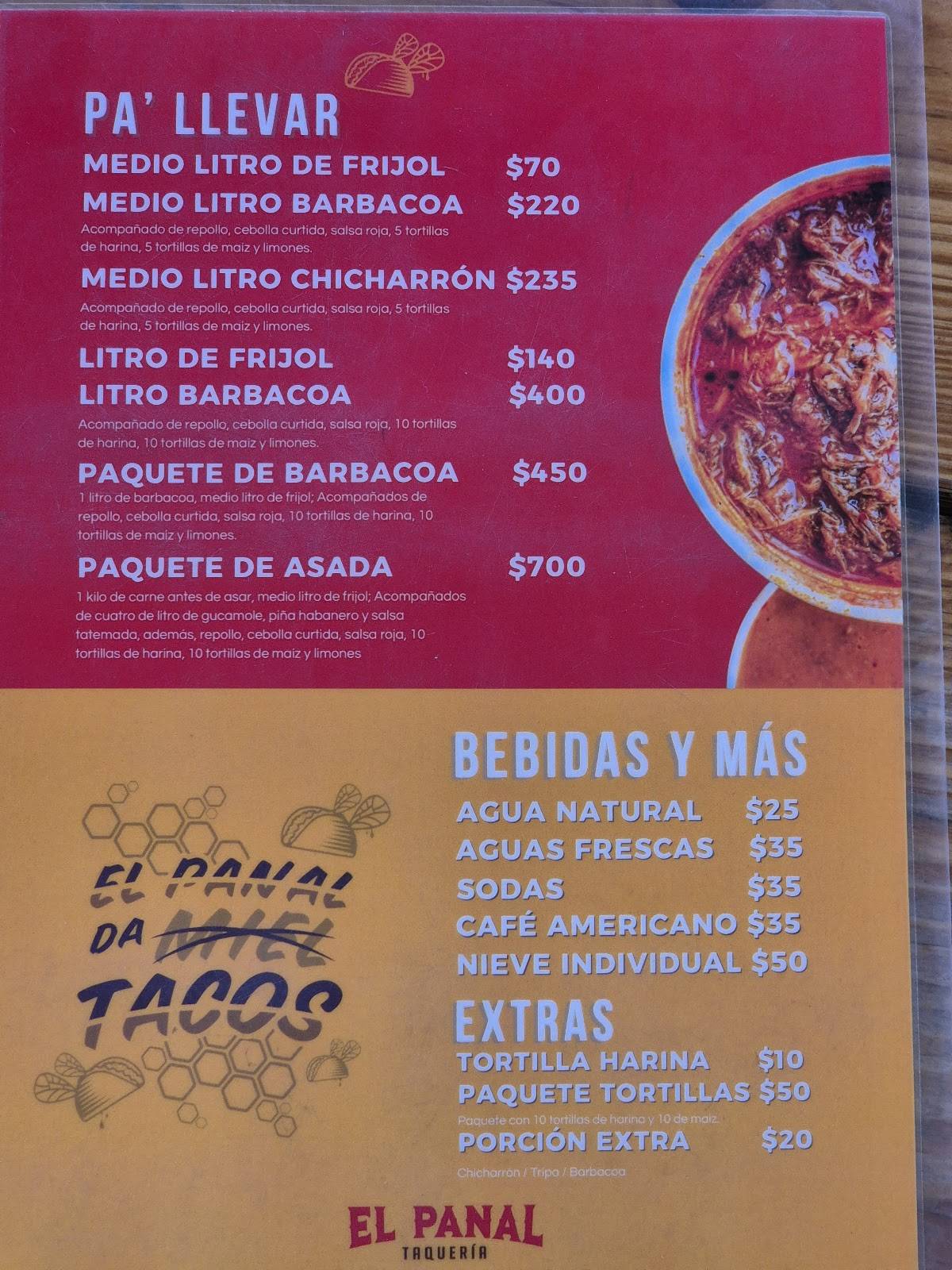 Carta del restaurante El Panal Taquería Sucursal Colosio, Hermosillo