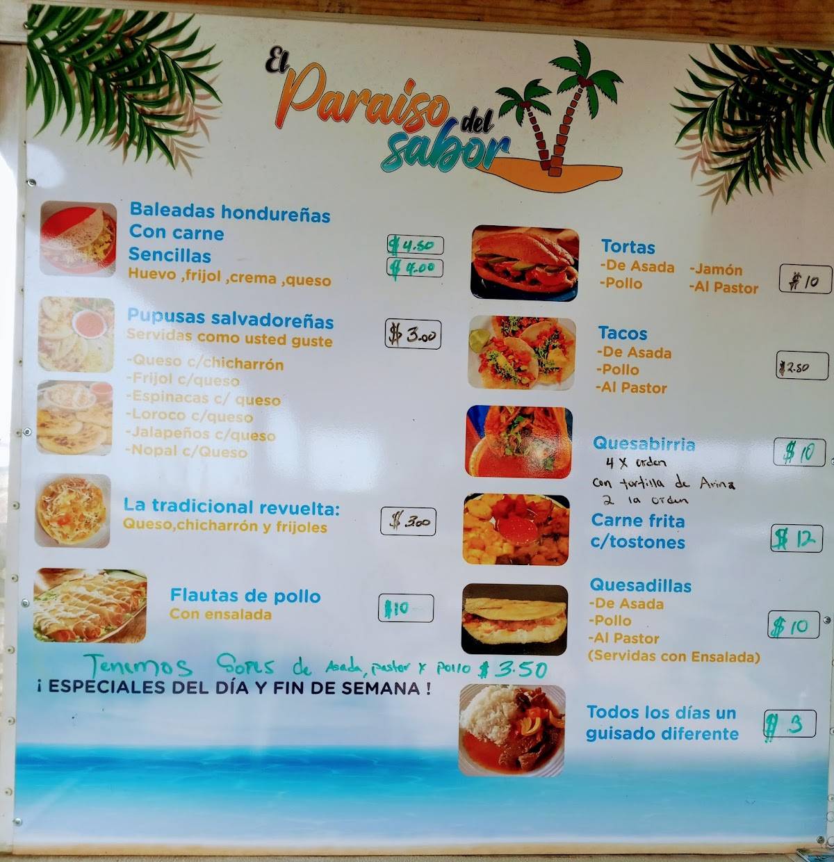 Carta del restaurante El Paraiso Del Sabor, Plant City