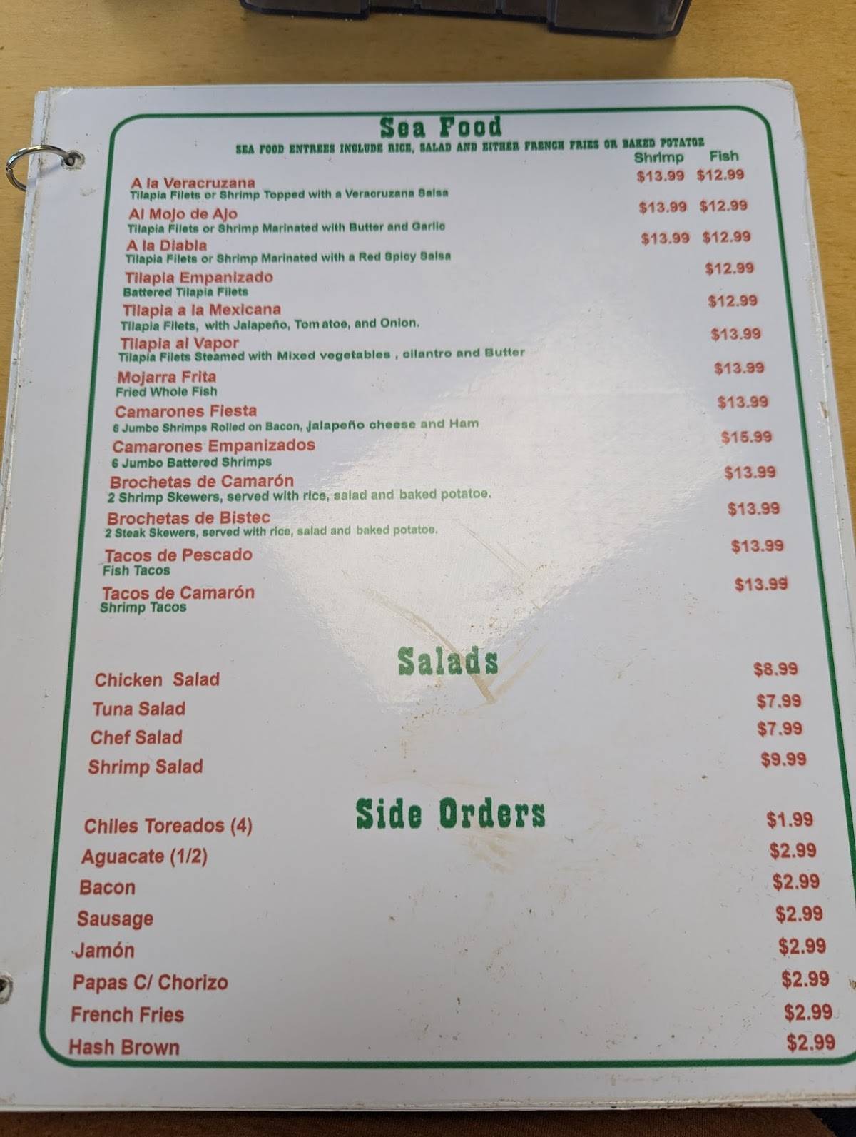 Menu at Los Jarrones Mexican Food restaurant, El Paso, 801 E Paisano Dr