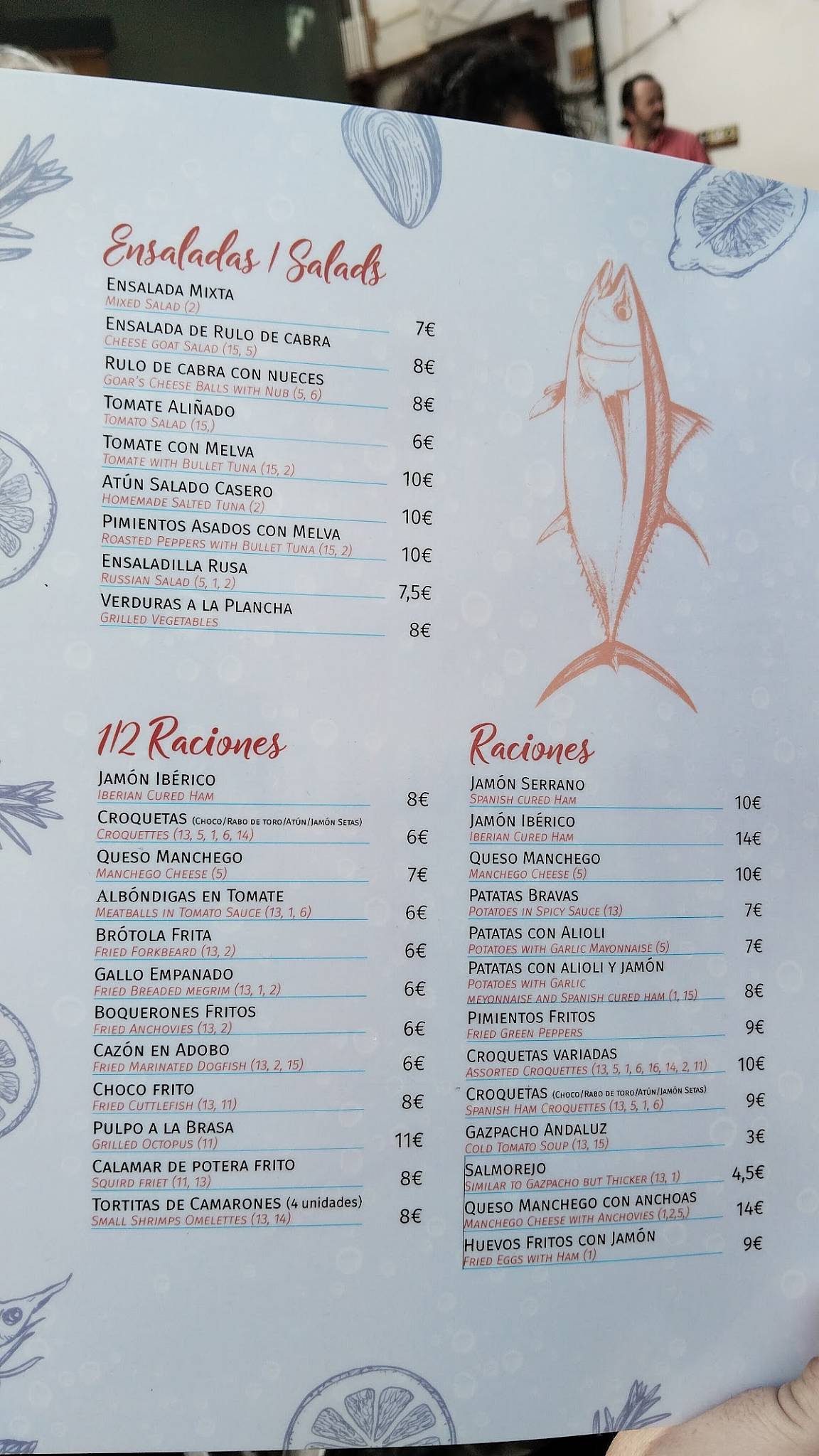 Carta del restaurante El Perulero, Tarifa